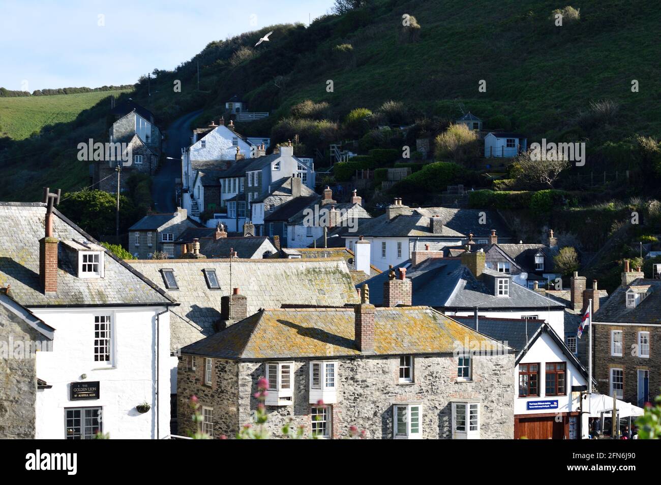 Port Issac Harbour Houses taken from Fore Street Cornwall England uk ...