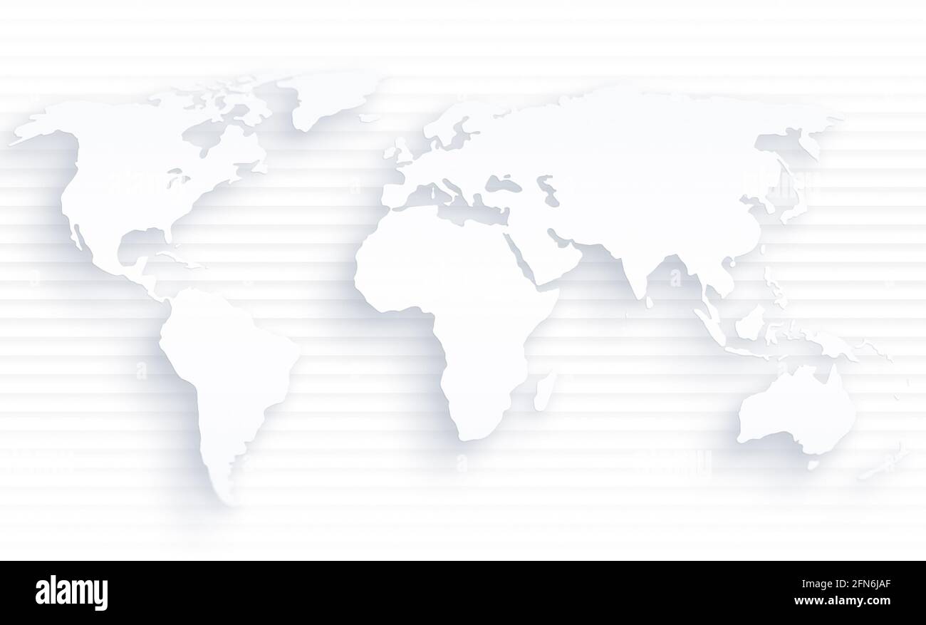 White world map floating over pattern of horizontal light gray lines ...