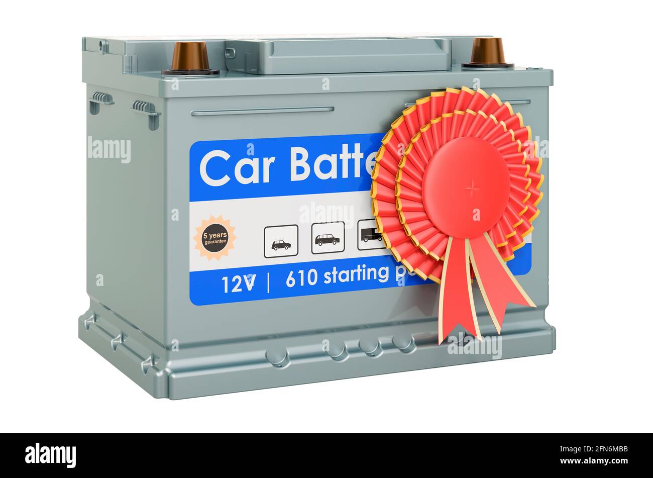 Car battery with best choice badge, 3D rendering isolated on white ...