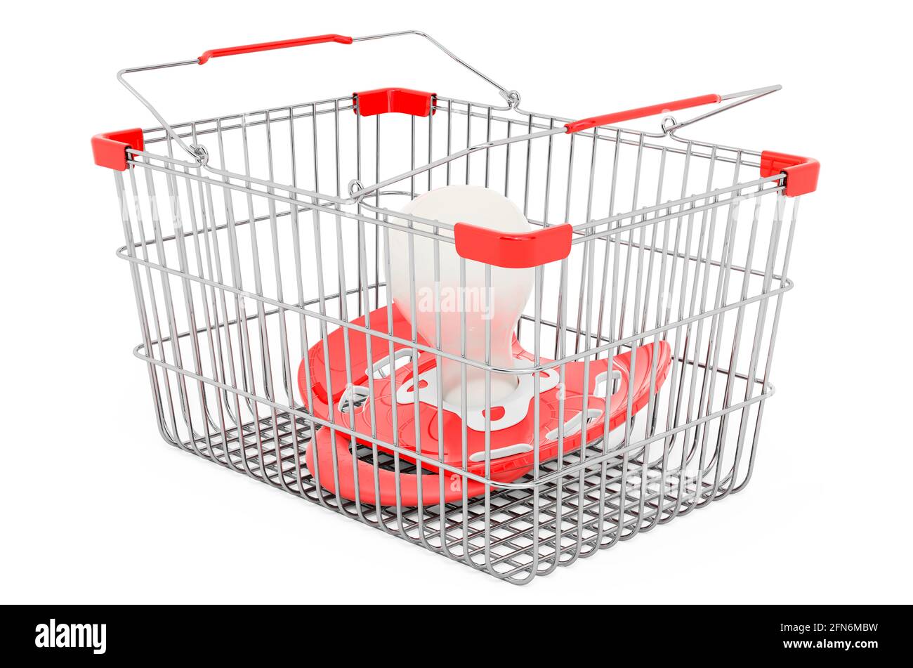 Shopping basket with baby pacifier. 3D rendering isolated on white ...