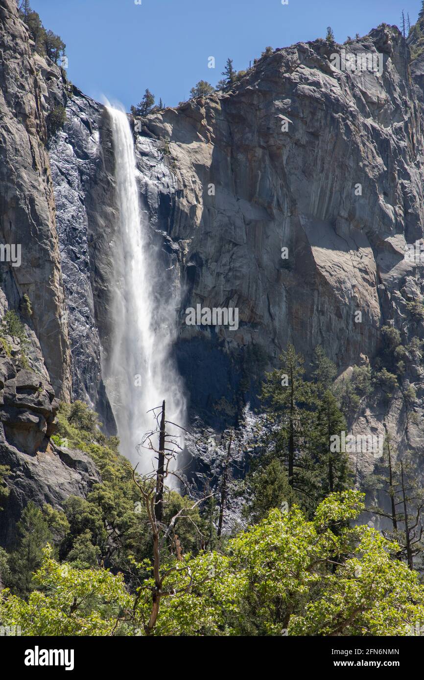 First views of Yosemite Falls when entering the valley of Yosemite ...