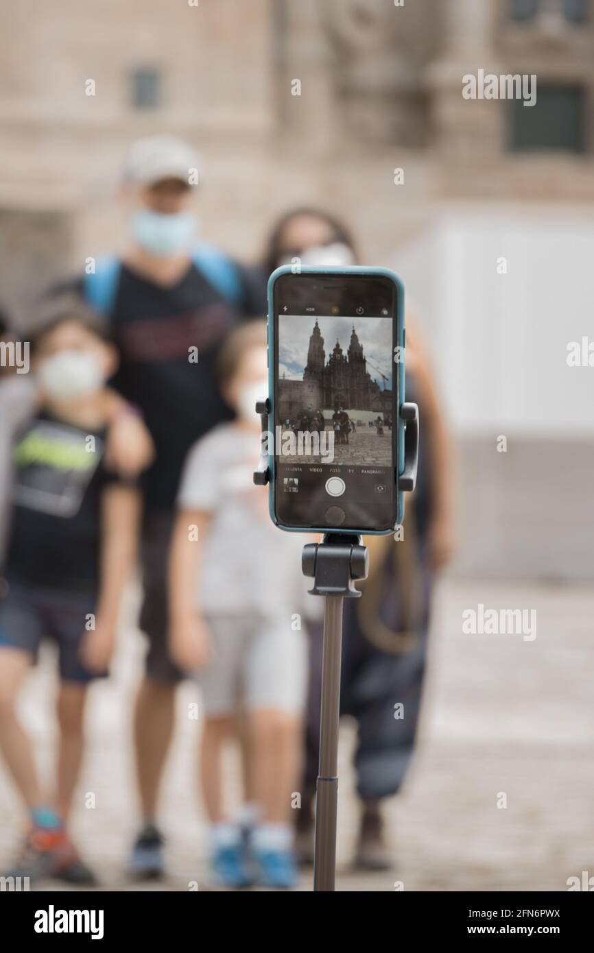 Smartphone set-up on a stick to take pictures Stock Photo - Alamy