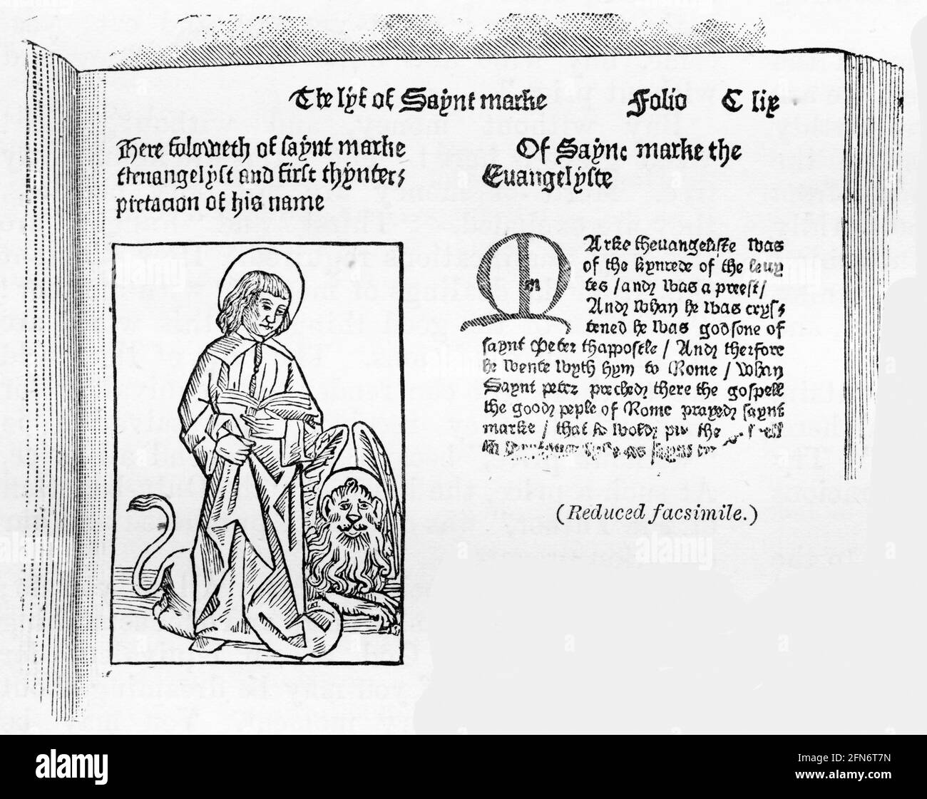 Engraving of a page from the gospel of Mark in the New Testament Stock ...