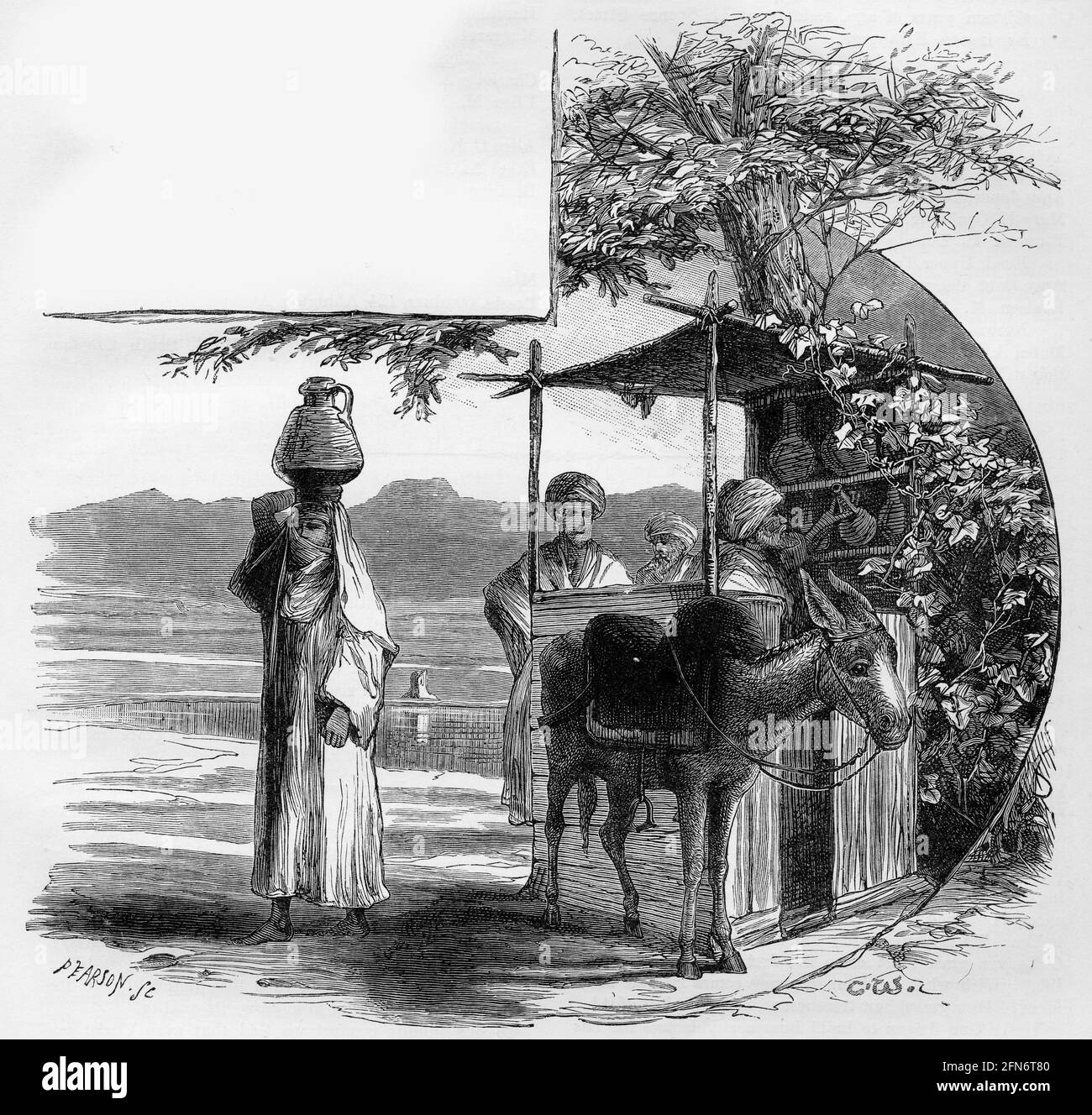Engraving of a water stall in Egypt, circa 1890 Stock Photo - Alamy
