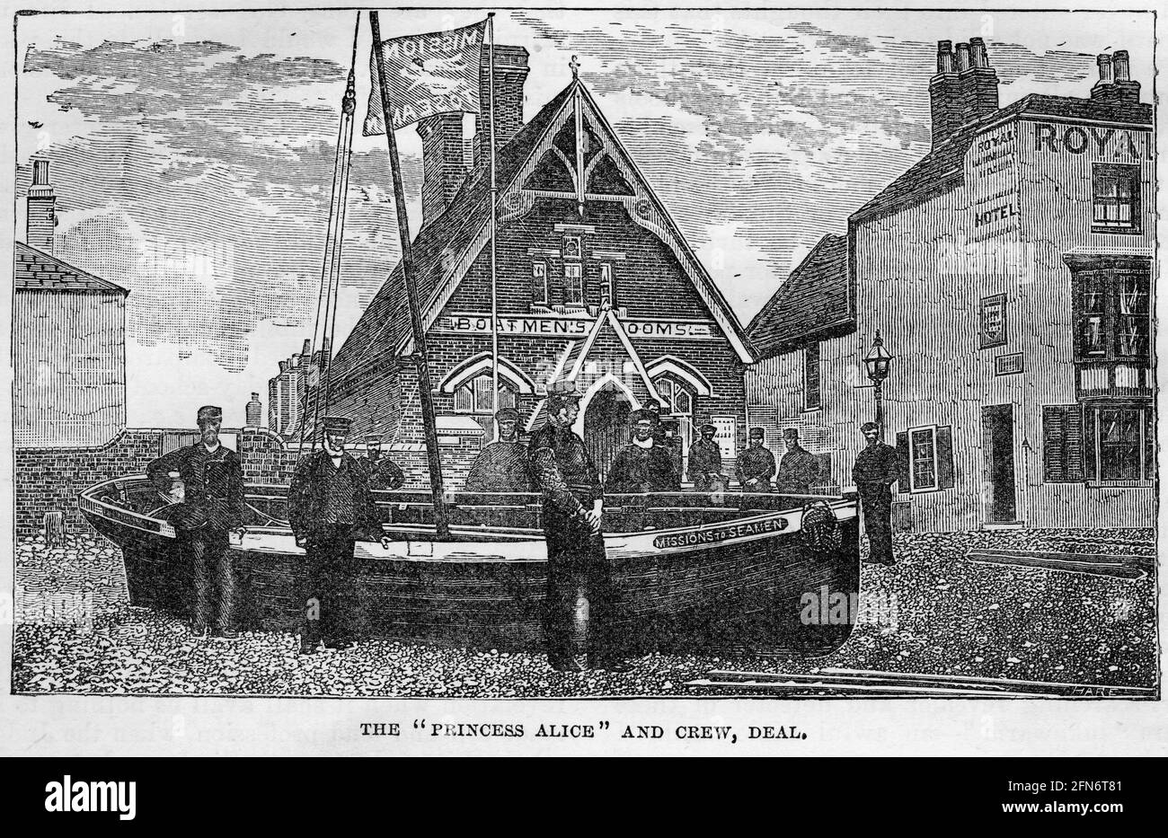 Engraving of a longboat used to take preachers out to ships for the ...