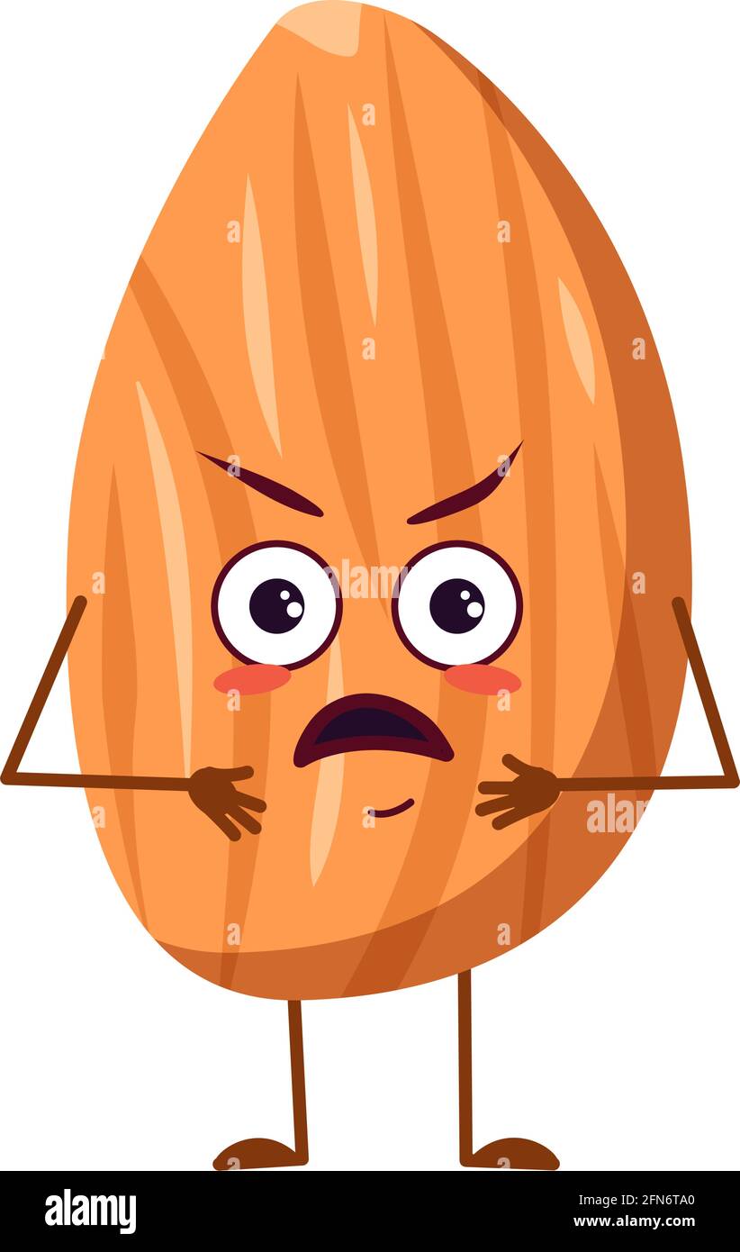 Cute almond characters with angry emotions, face, arms and legs. The ...