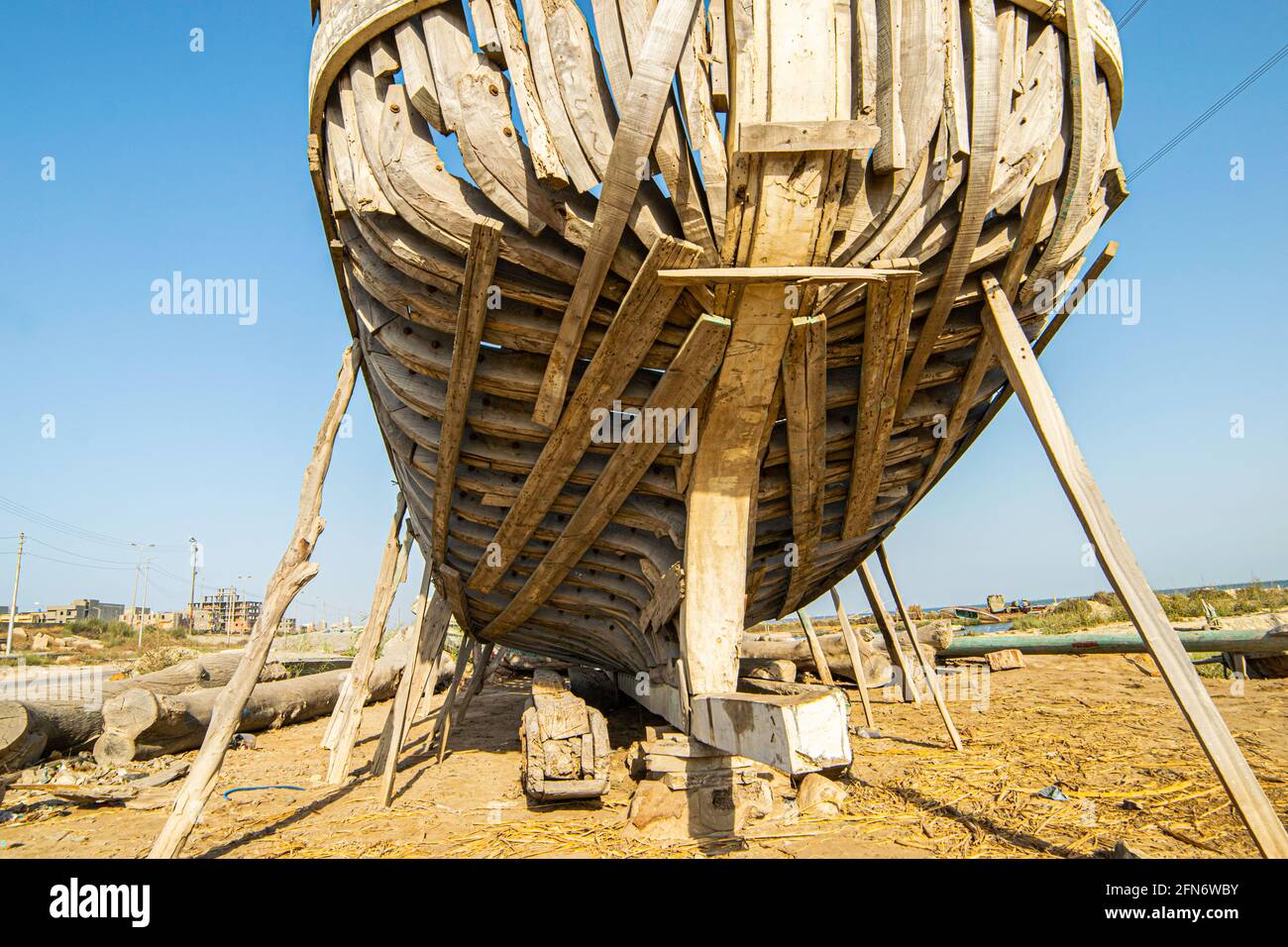 unfinished basic construction of wooden fishing ships Stock Photo - Alamy