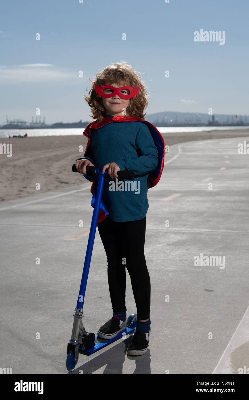 Little child is playing superhero. Boy super hero concept. Child on ...