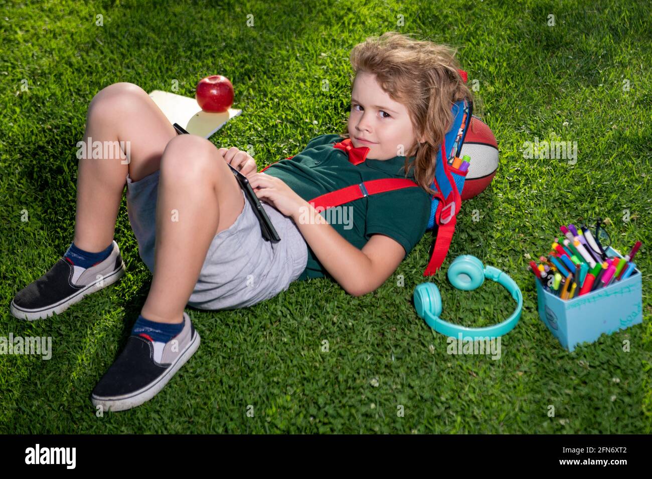 Kid outdoor education. Child doing homework outdoor Stock Photo - Alamy
