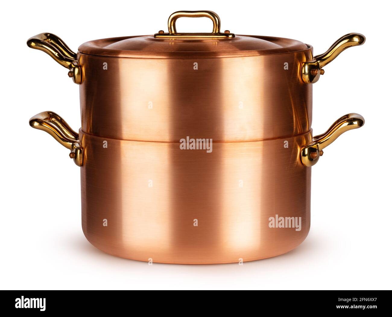 Copper cookware set isolated on white background Stock Photo - Alamy