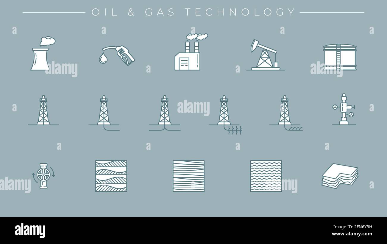 Oil and Gas Technology concept line style vector icons set Stock Vector ...