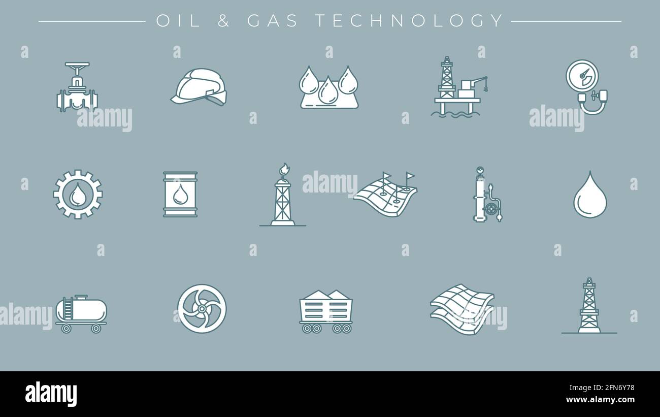 Oil and Gas Technology concept line style vector icons set Stock Vector ...