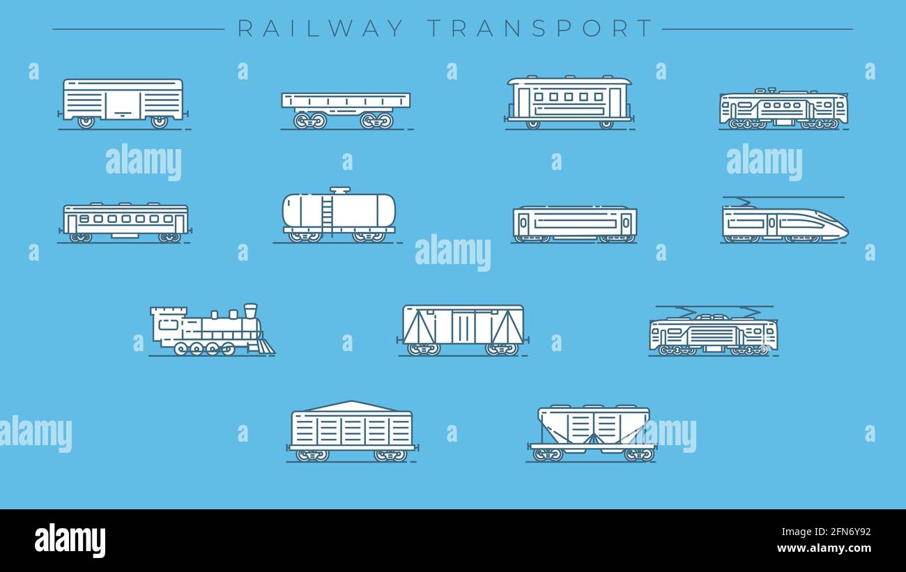 Railway Transport concept line style vector icons set Stock Vector ...