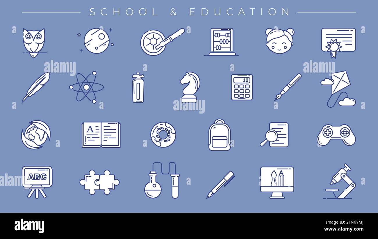 School and Education concept line style vector icons set Stock Vector ...