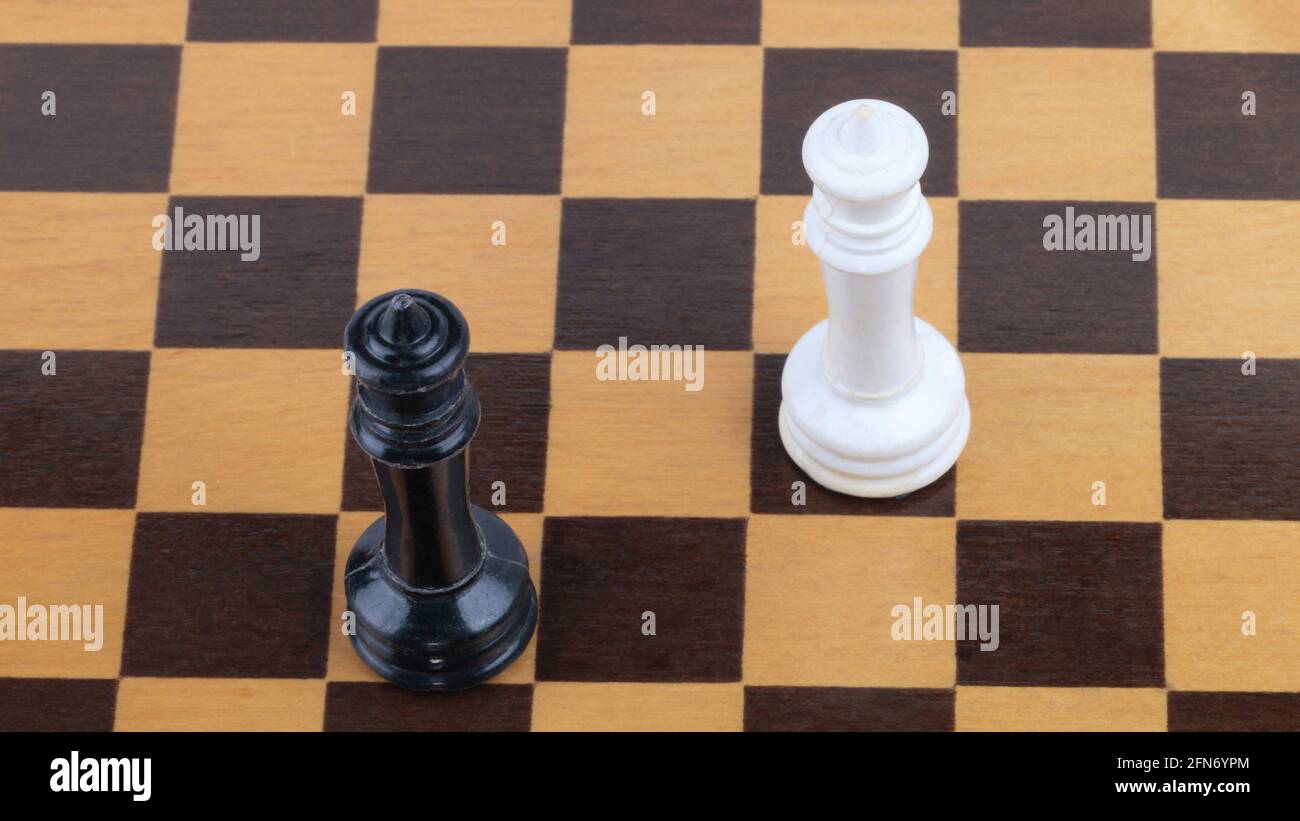wooden checkerboard with figures Stock Photo - Alamy