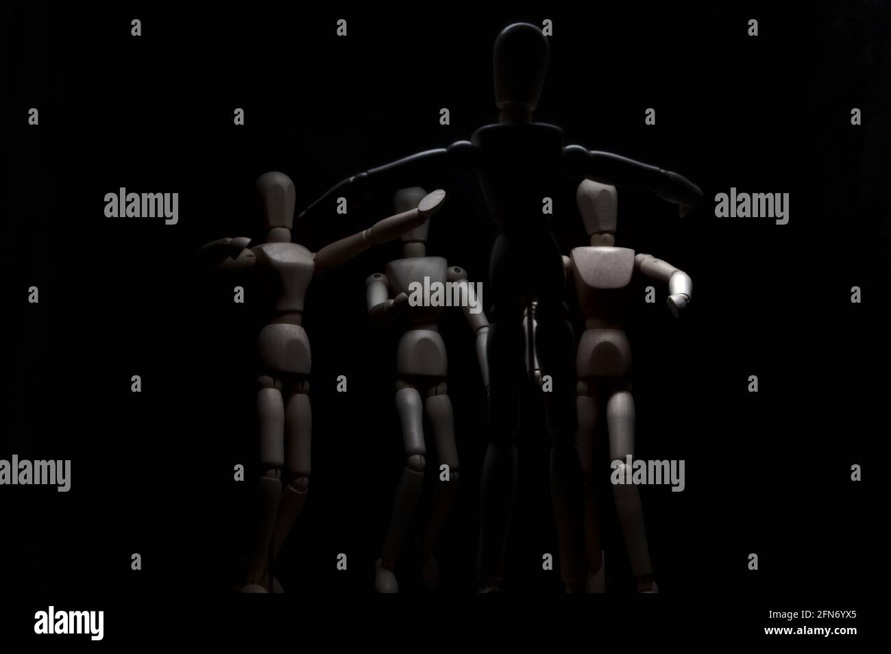 Drawing mannequins running towards one with open arms waiting for them ...