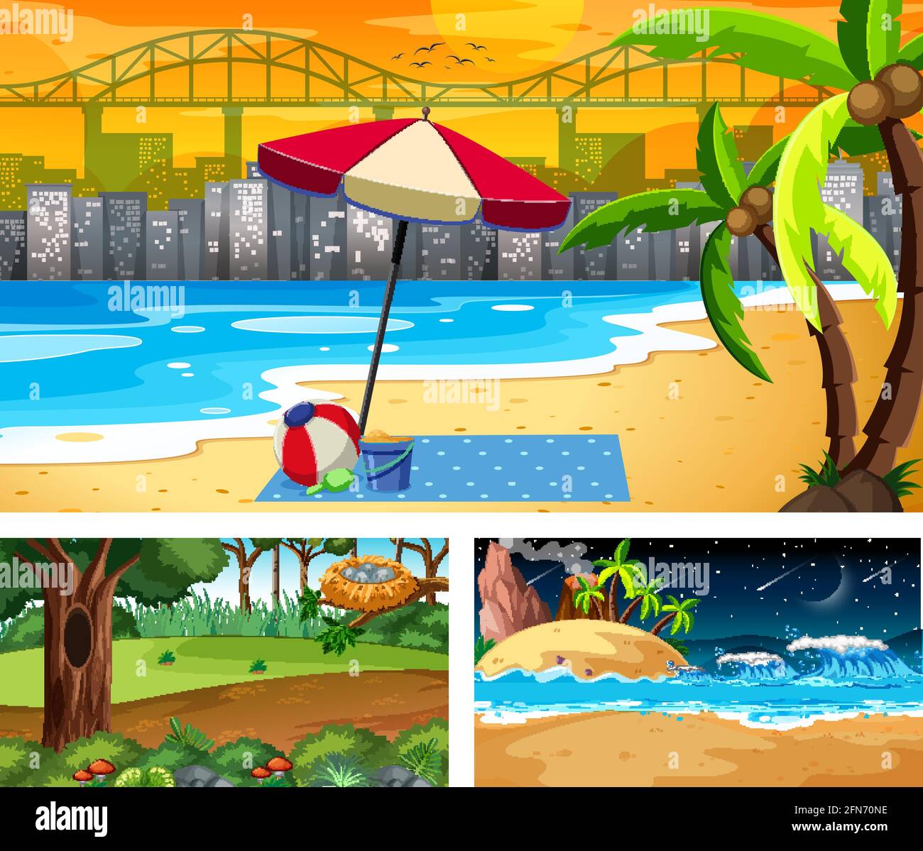 Set of different nature landscape scenes illustration Stock Vector ...