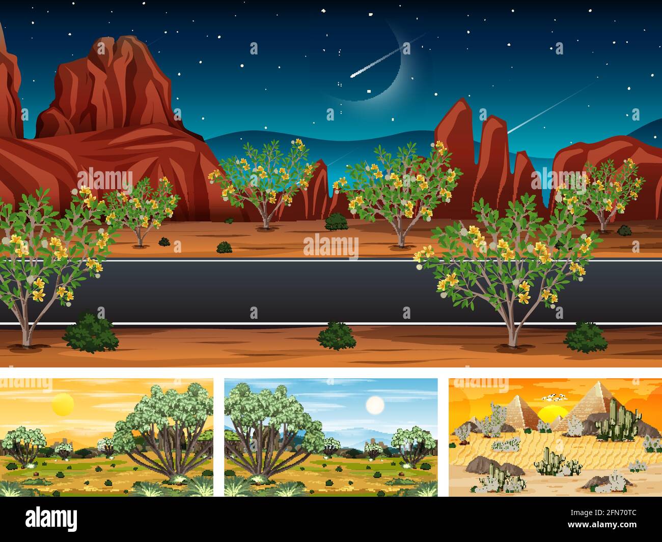 Set of different nature horizontal scenes illustration Stock Vector ...