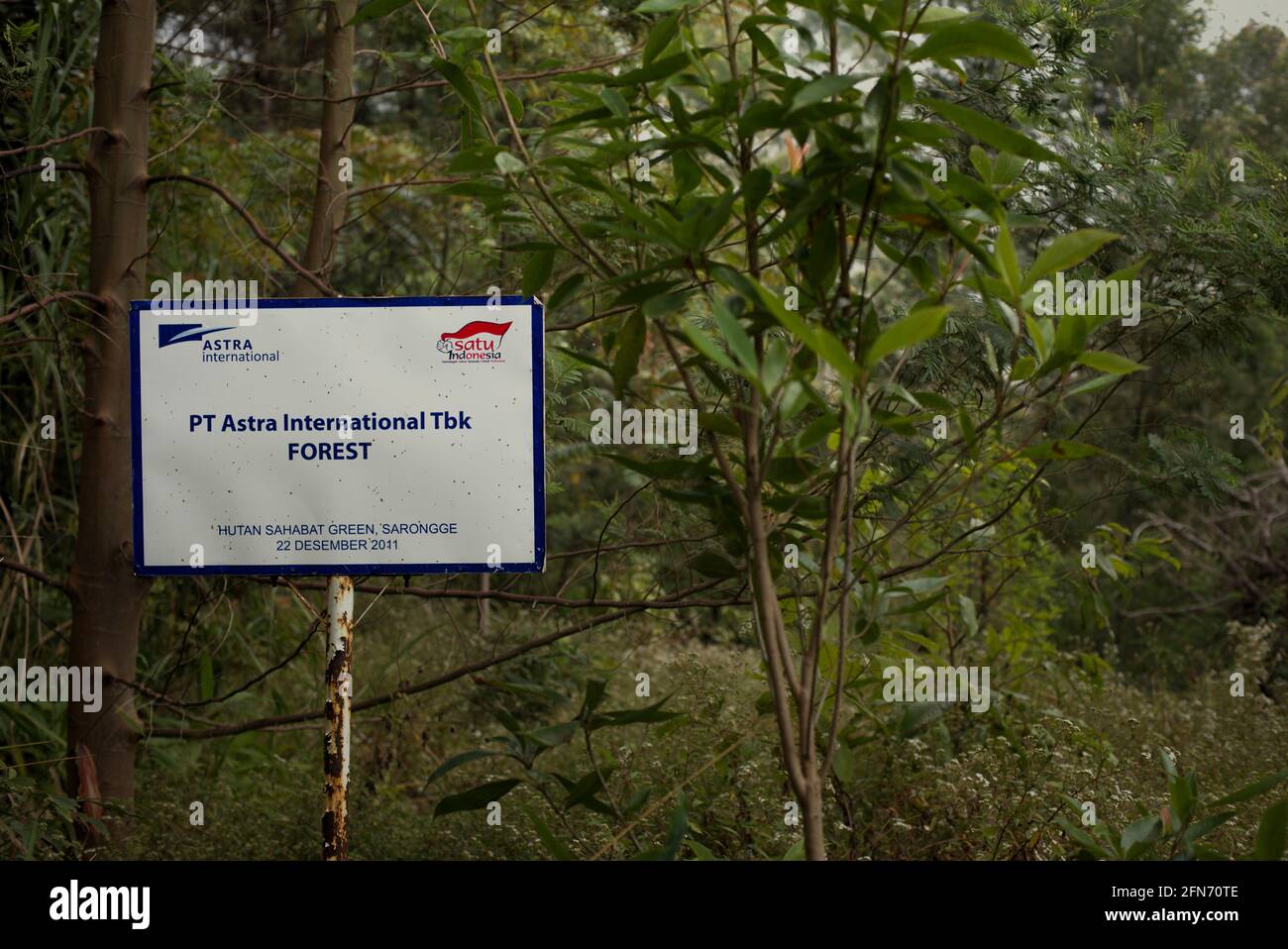 A signage to mark an area allocated to plant trees adopted by a ...