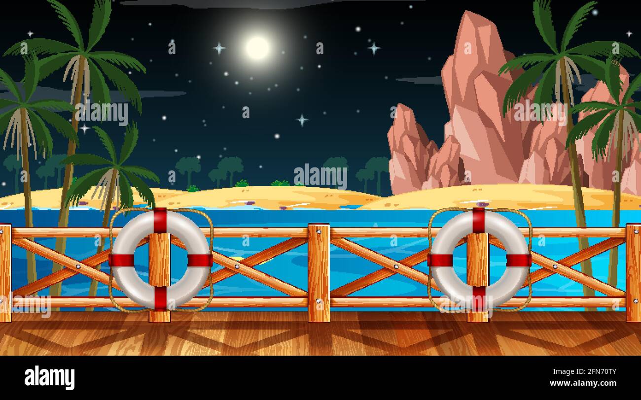 Tropical beach landscape scene at night illustration Stock Vector Image ...