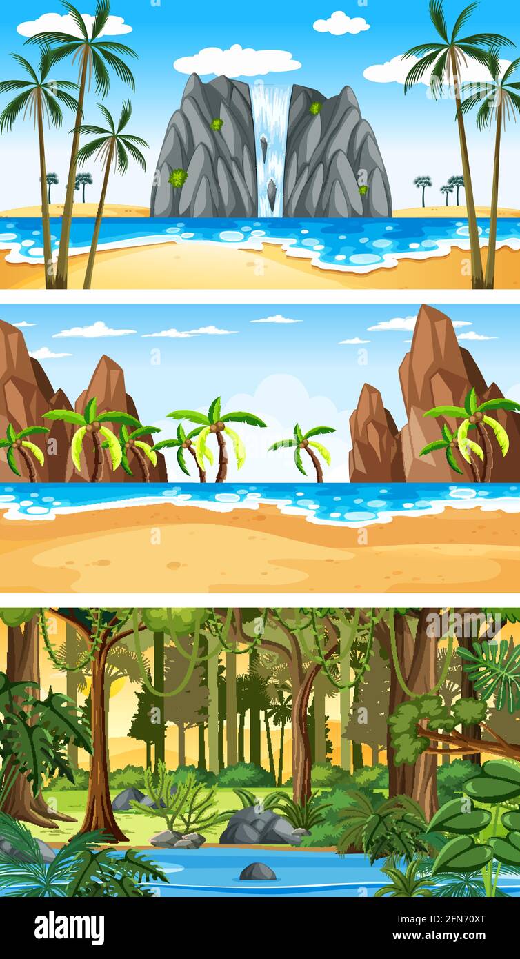 Three different nature horizontal scenes illustration Stock Vector ...