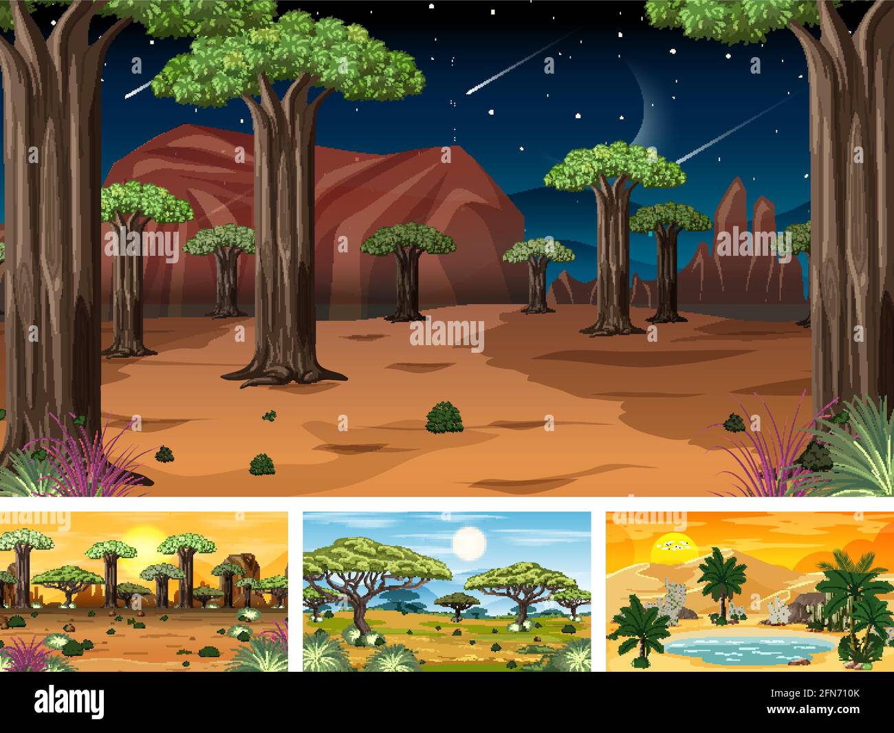 Set of different nature horizontal scenes illustration Stock Vector ...