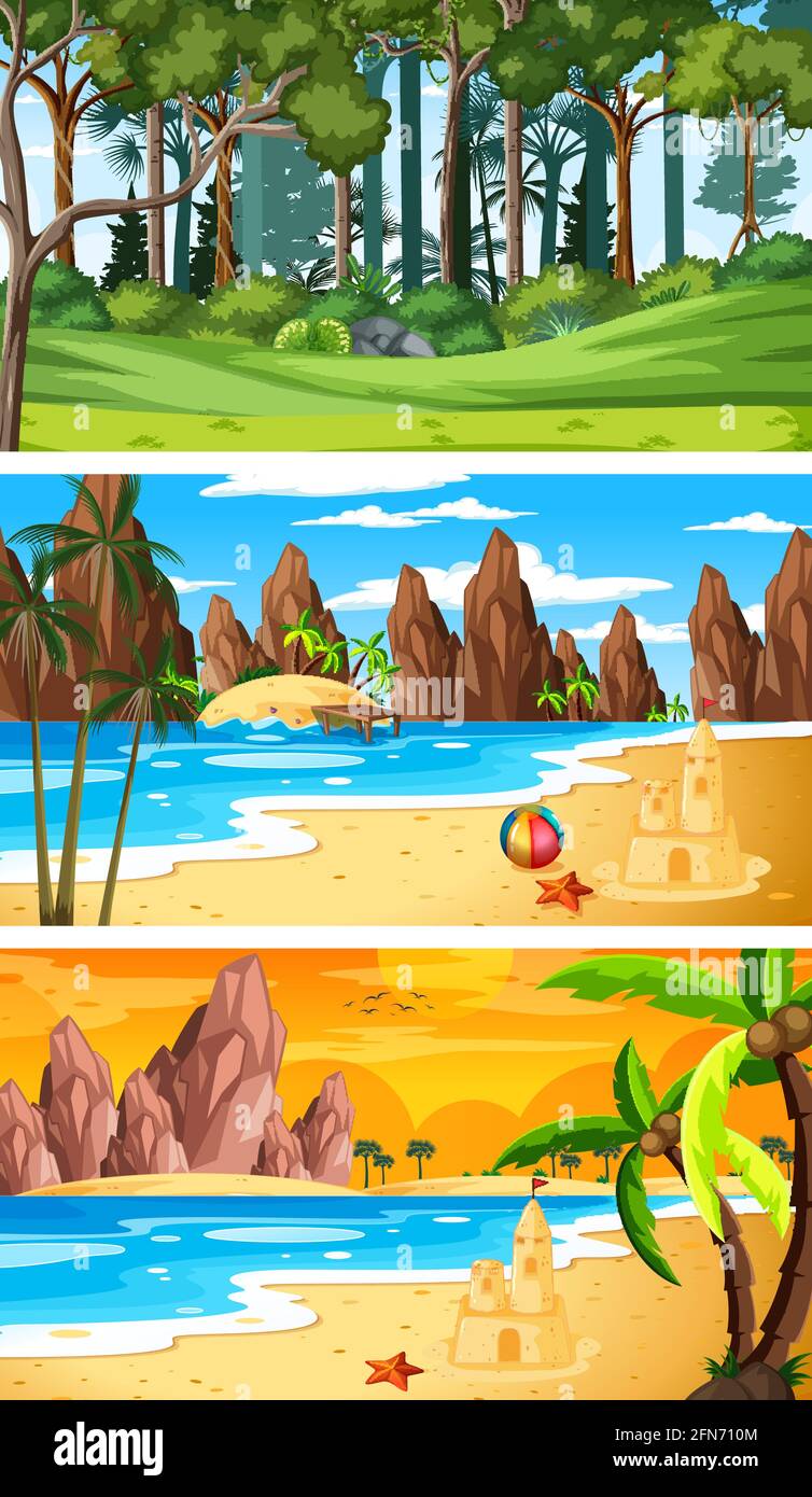 Three different nature horizontal scenes illustration Stock Vector ...