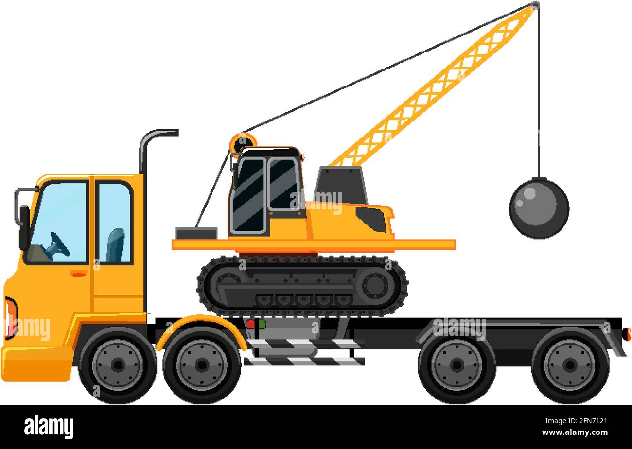 Tow truck carrying bulldozer isolated background illustration Stock ...