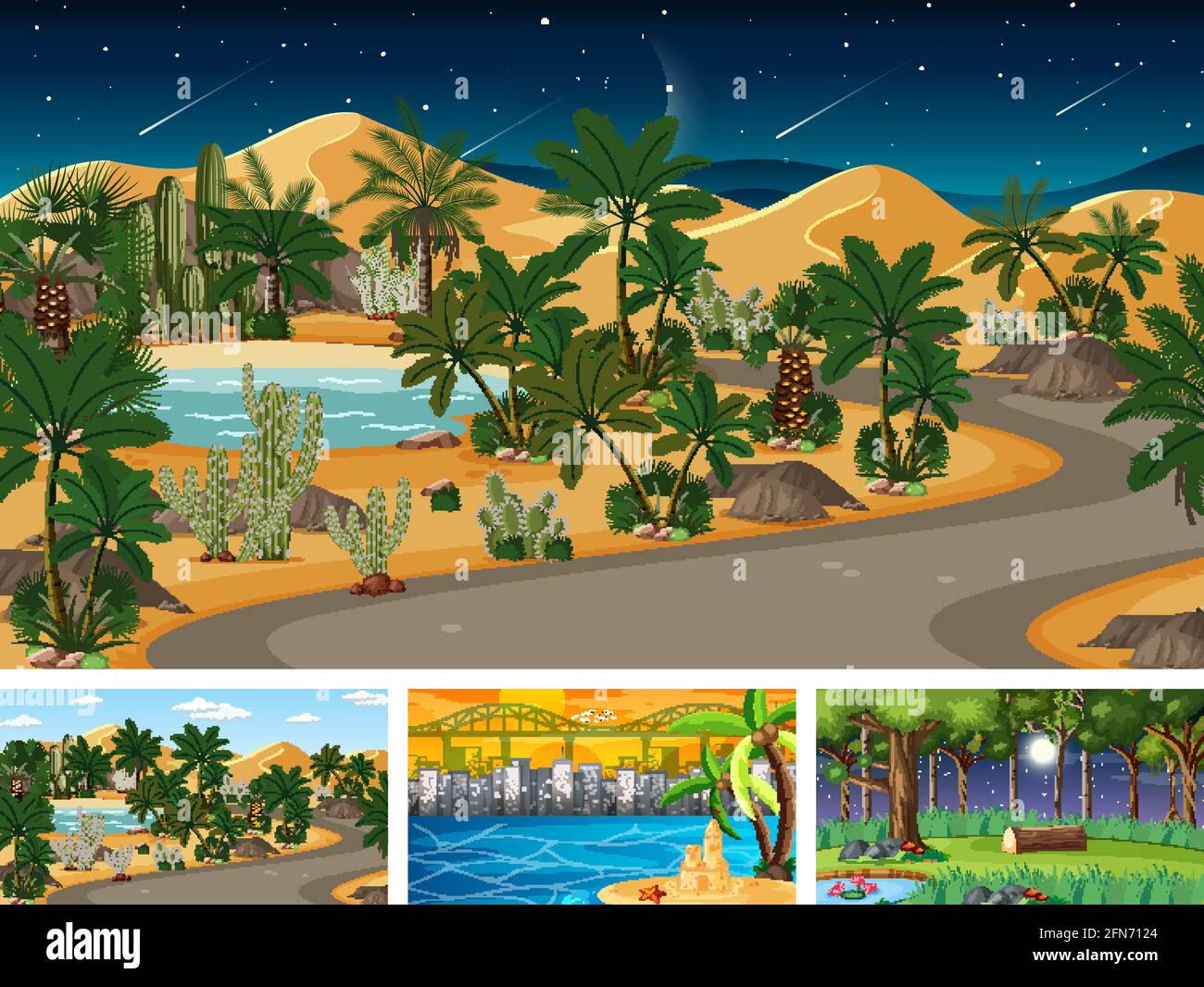 Set of different nature horizontal scenes illustration Stock Vector ...