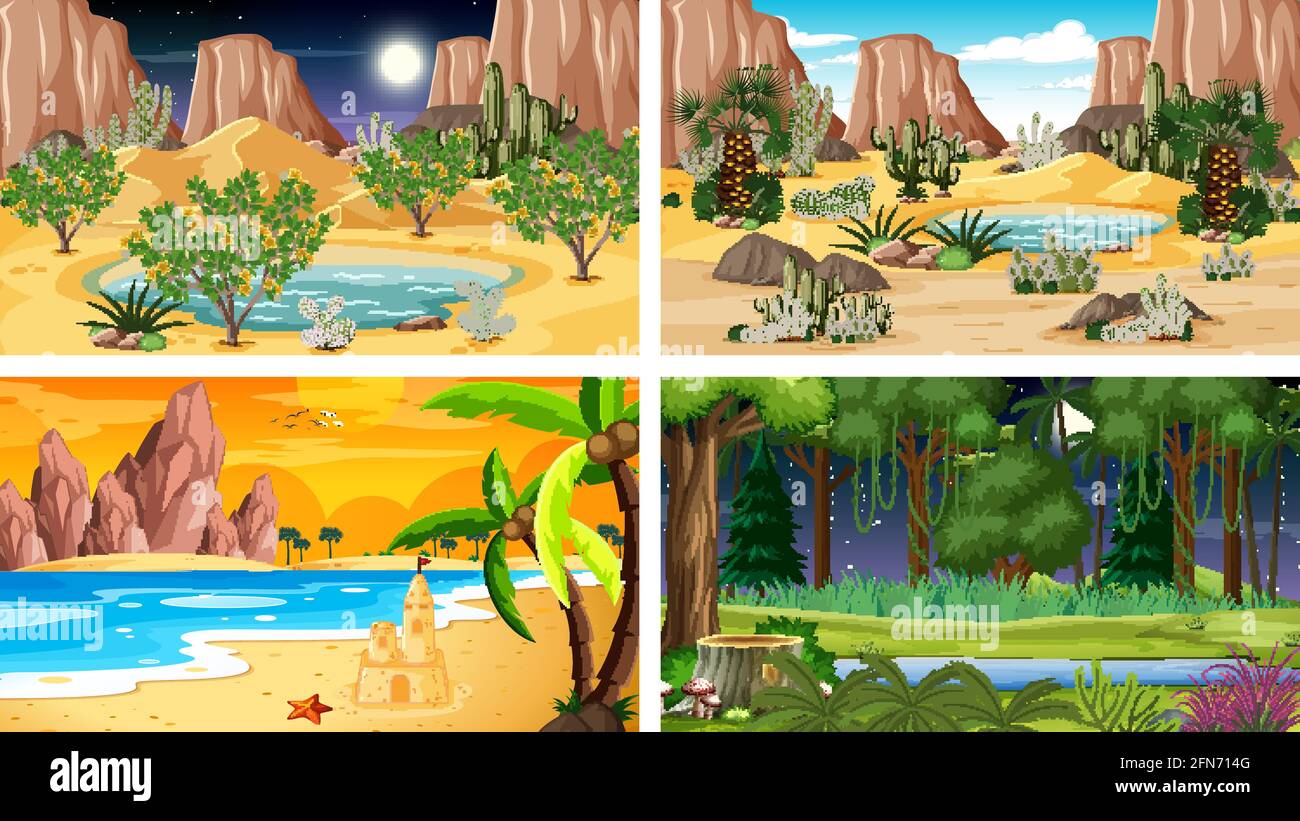 Four different nature horizontal scenes illustration Stock Vector Image ...