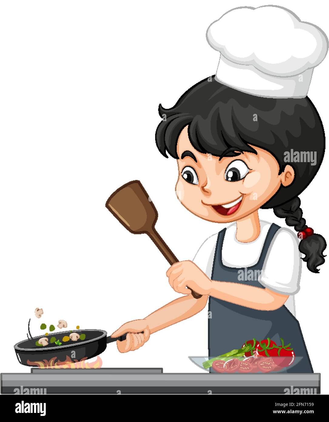 Little Girl Cooking Cartoon