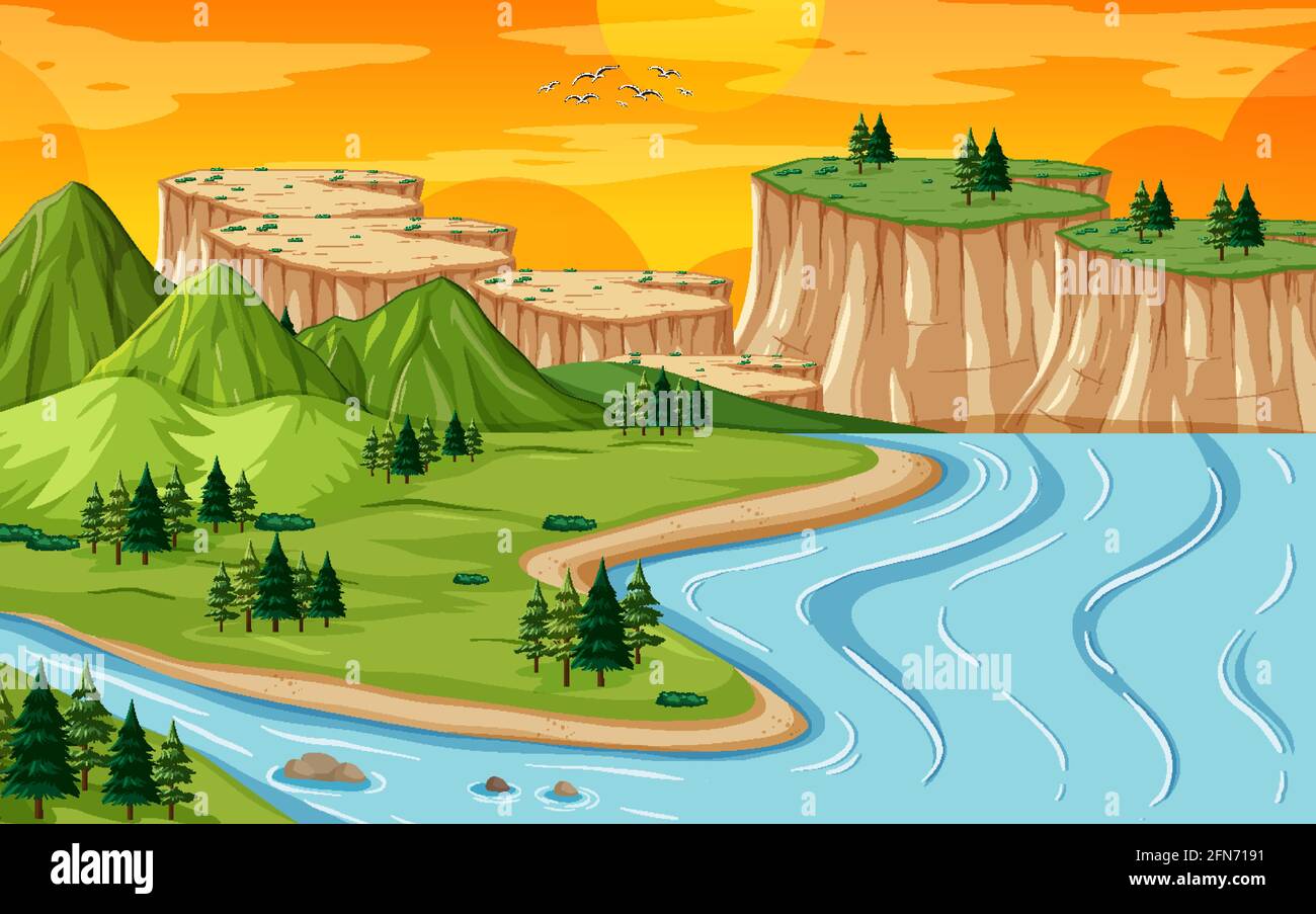Land and water geography landscape illustration Stock Vector Image ...