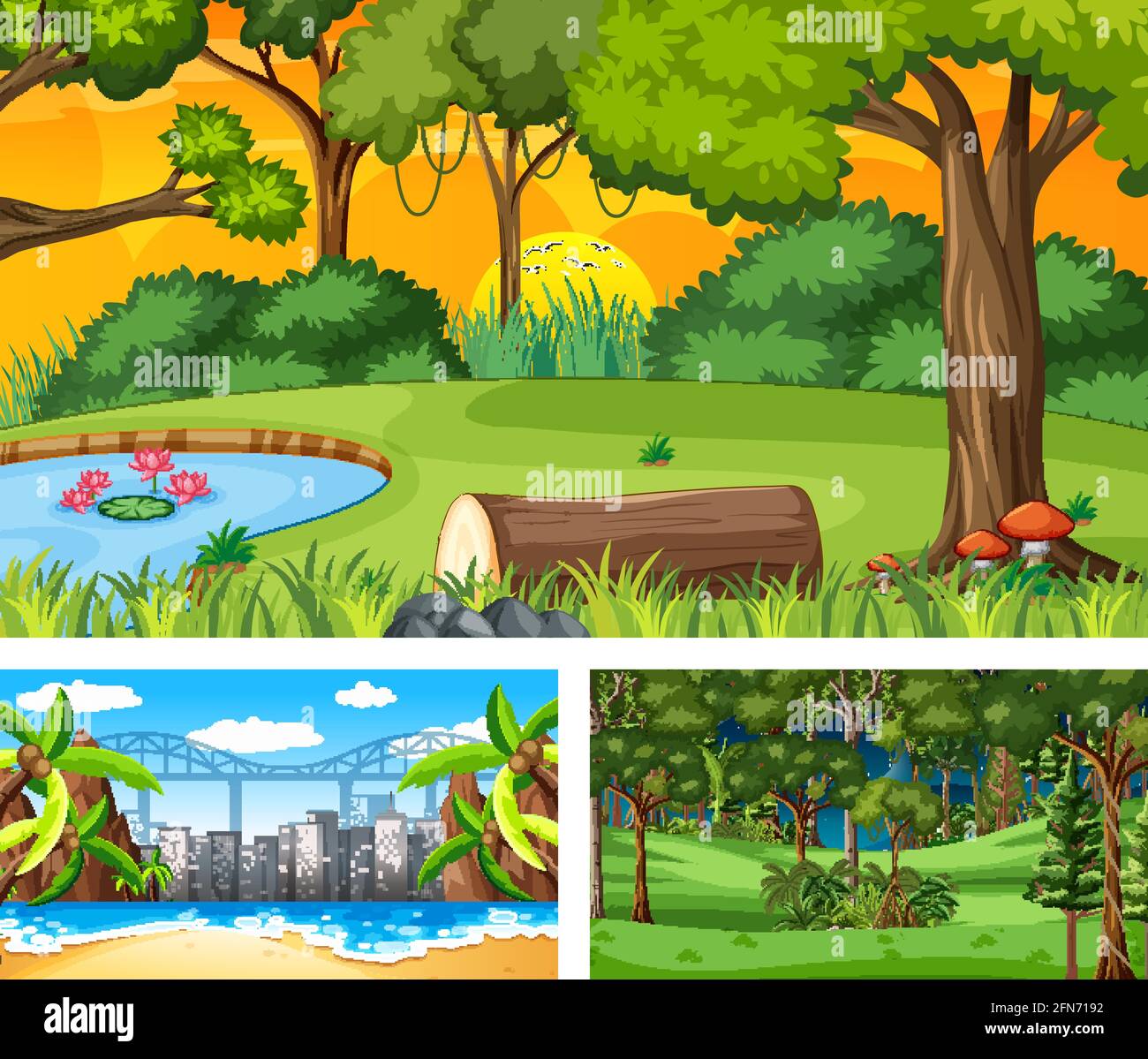 Set of different nature landscape scenes illustration Stock Vector ...