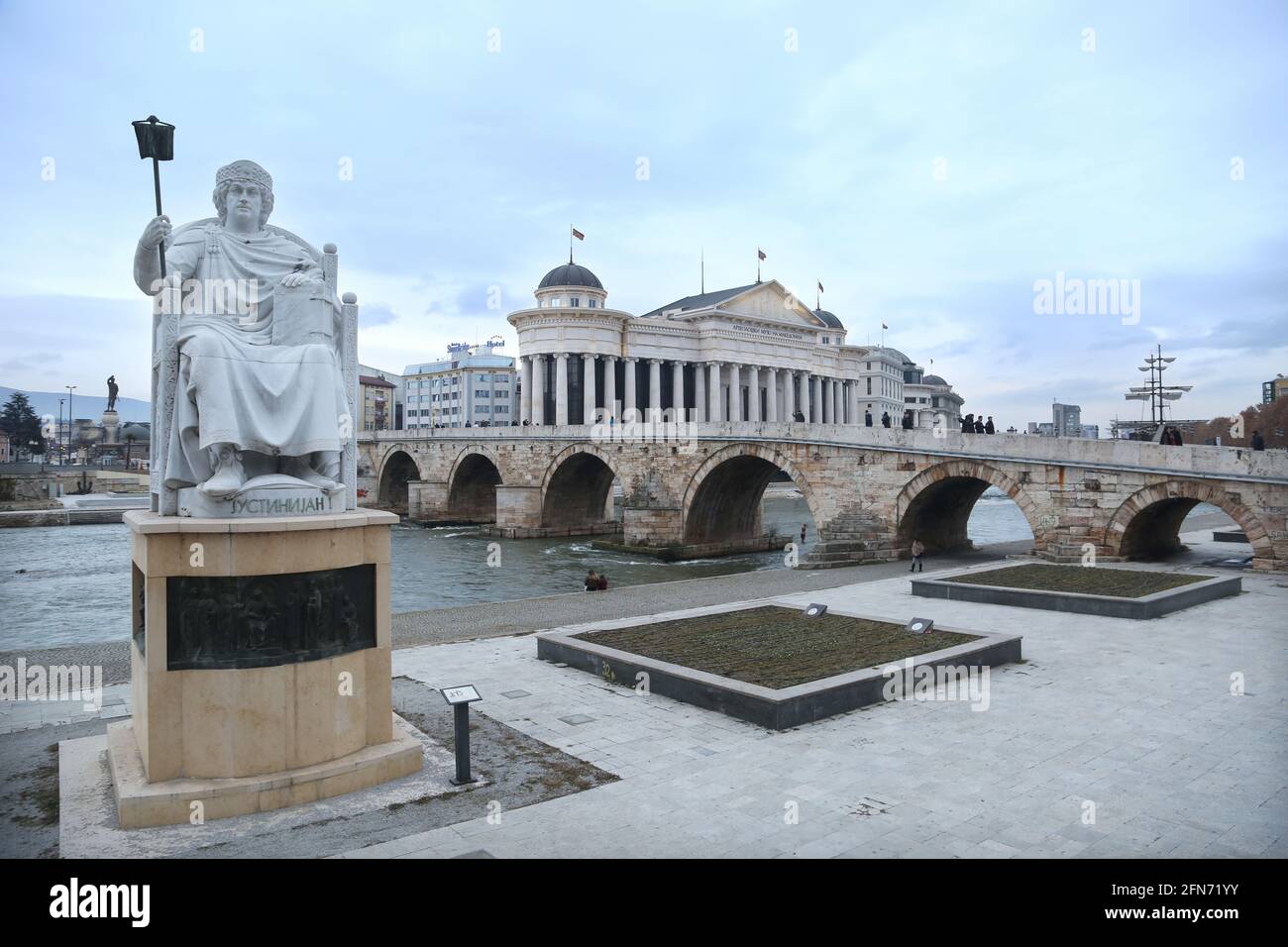 Byzantine Emperor Justinian Statue and Stone Bridge, behind the ...