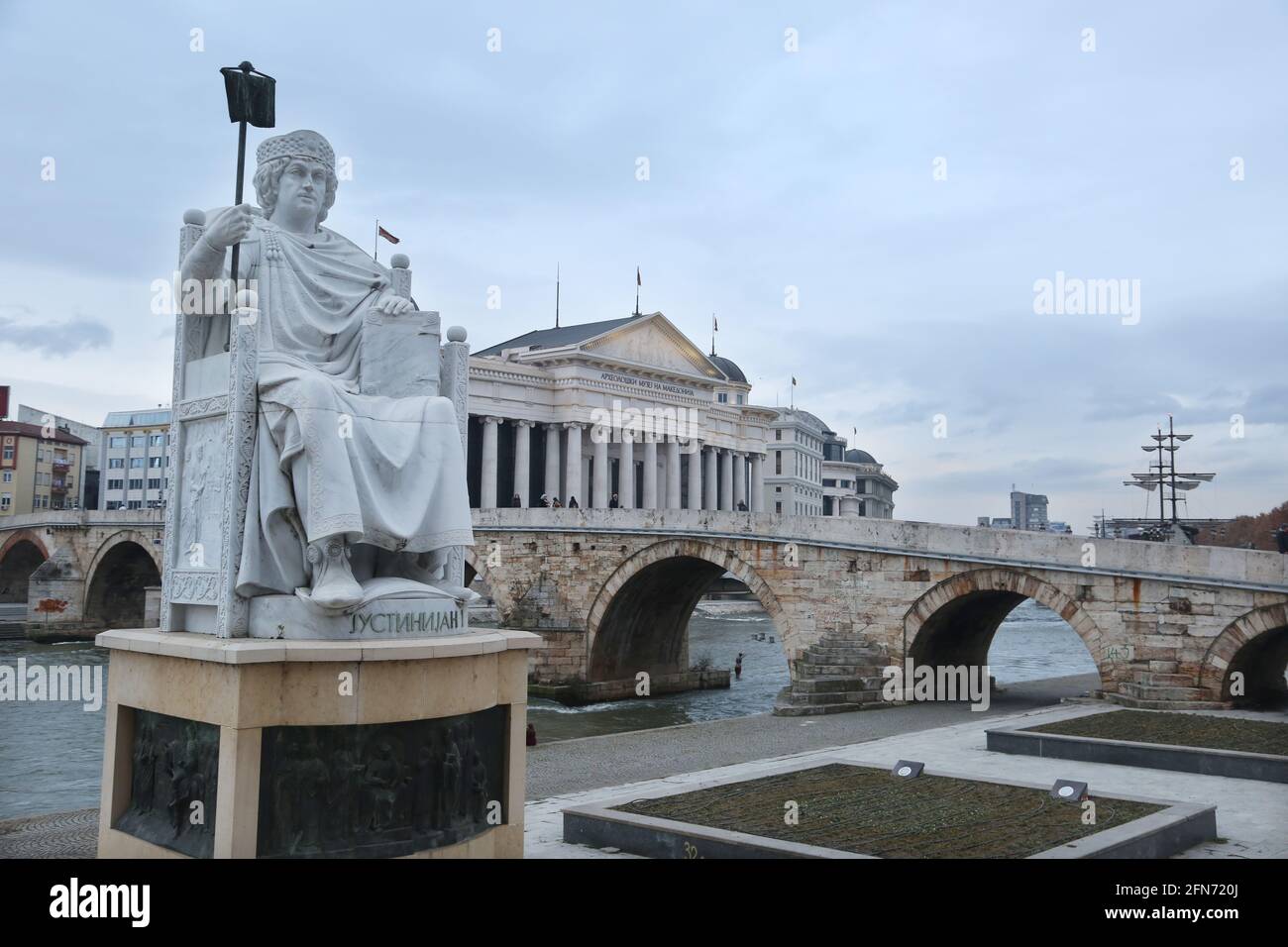 Byzantine Emperor Justinian Statue and Stone Bridge, behind the ...