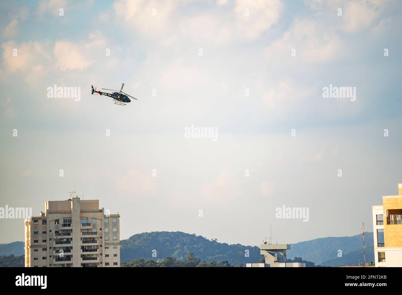 Sao Paulo - Brazil - 05 12 2021 Helicopter at a police operation of ...
