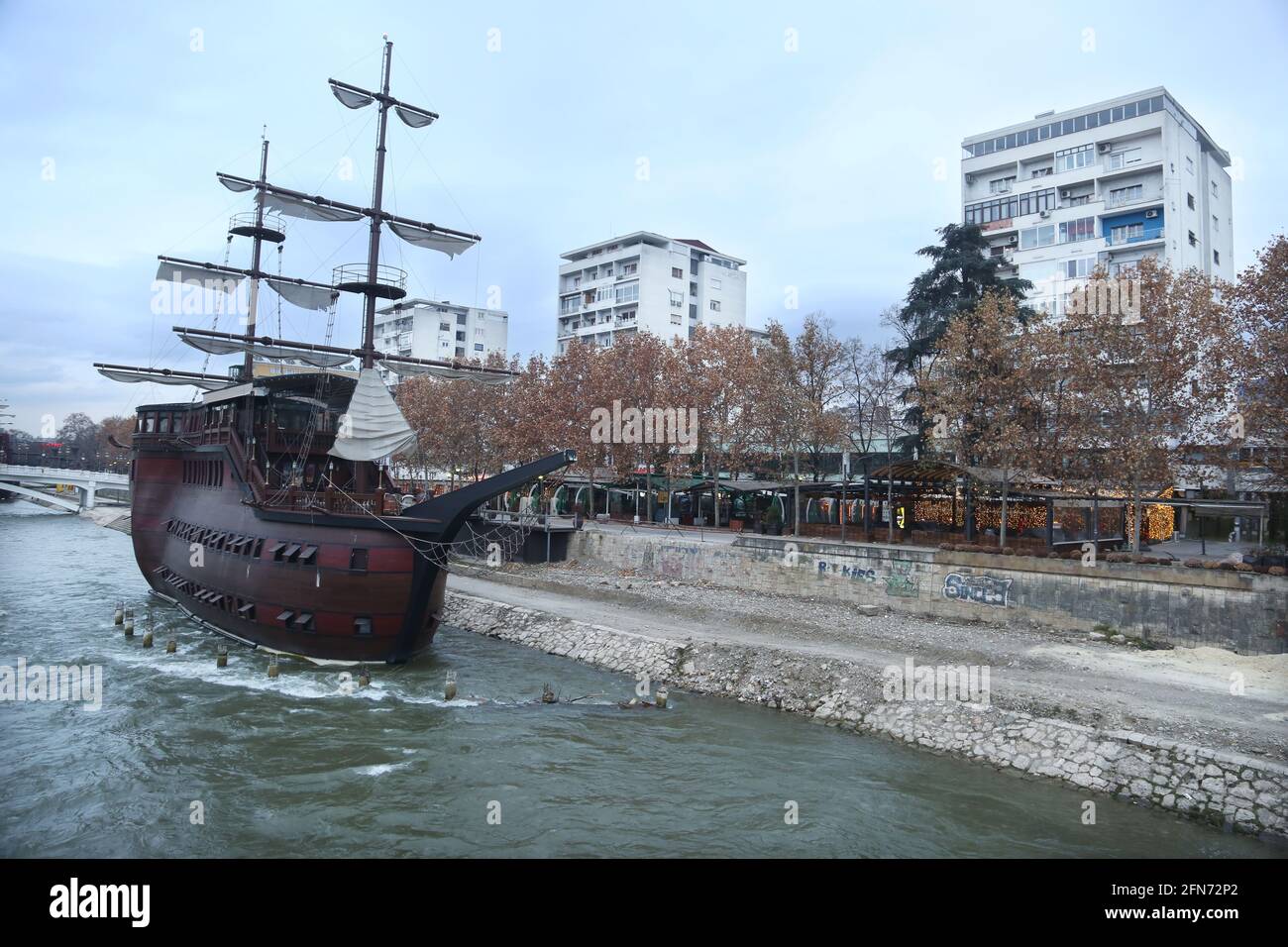 Old wooden ship at Vardar River in Skopje, Macedonia Stock Photo - Alamy