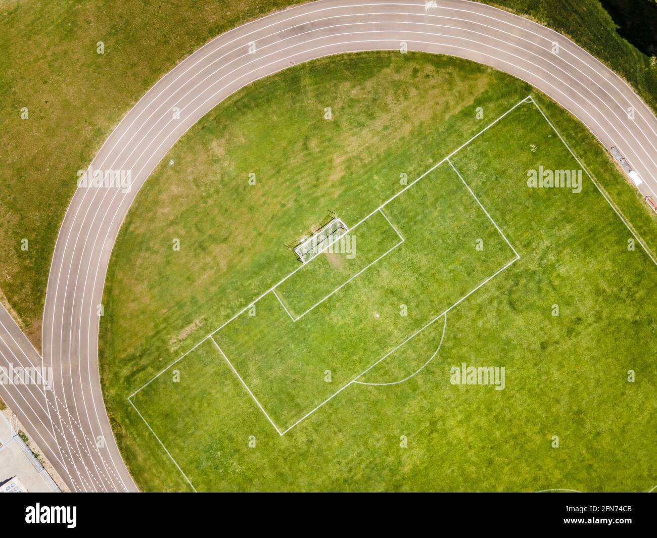 Empty football soccer field stadium aerial top down view sport concept ...