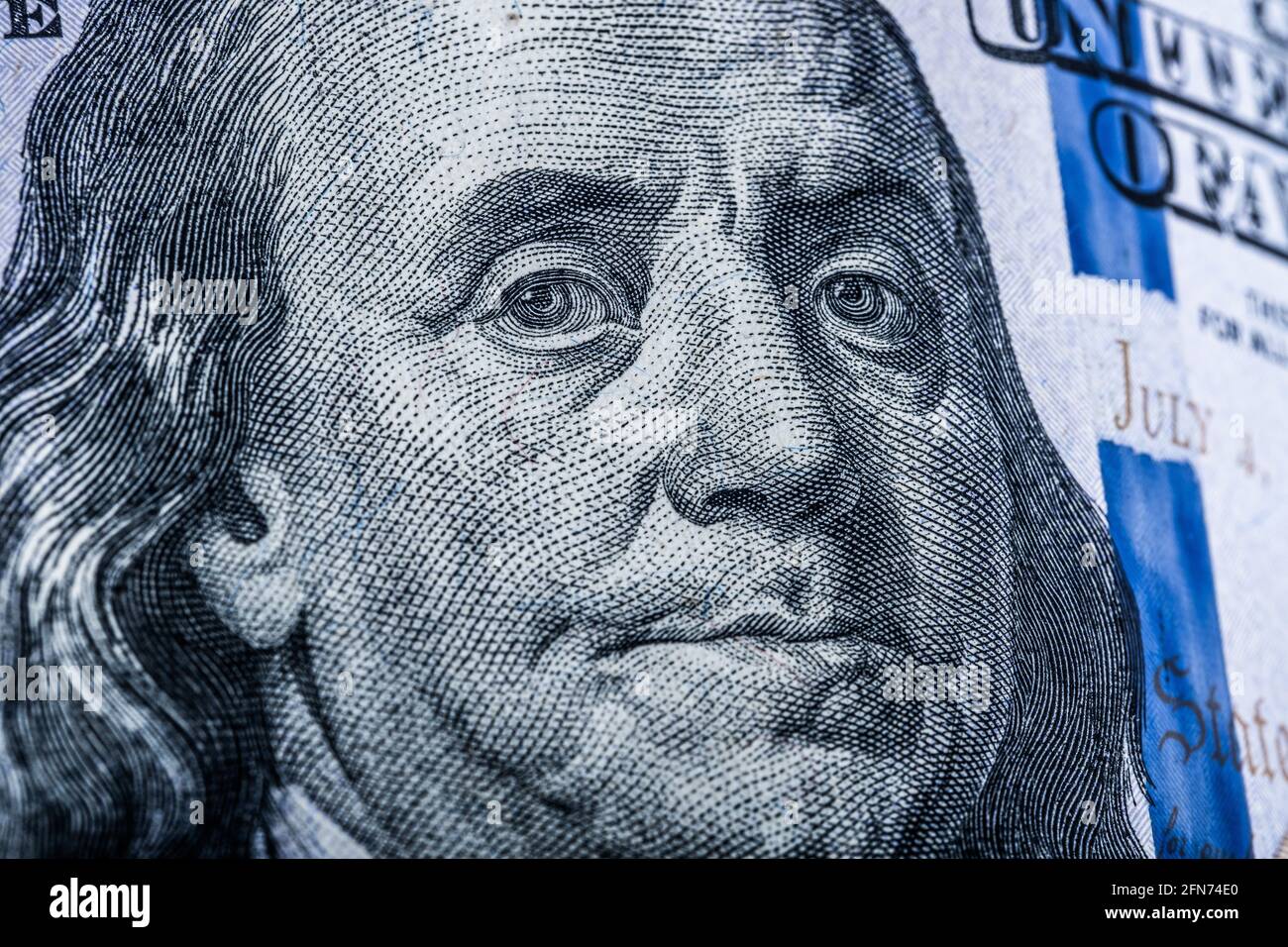 Portrait of Benjamin Franklin on one hundred dollar bill Stock Photo ...