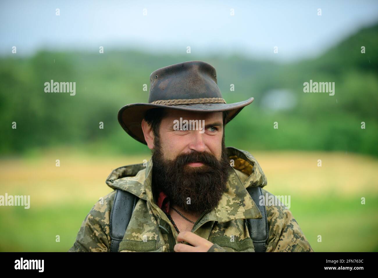 Hunting season. Animal Hunt. Brutal man poacher. Male adventures. Beard ...