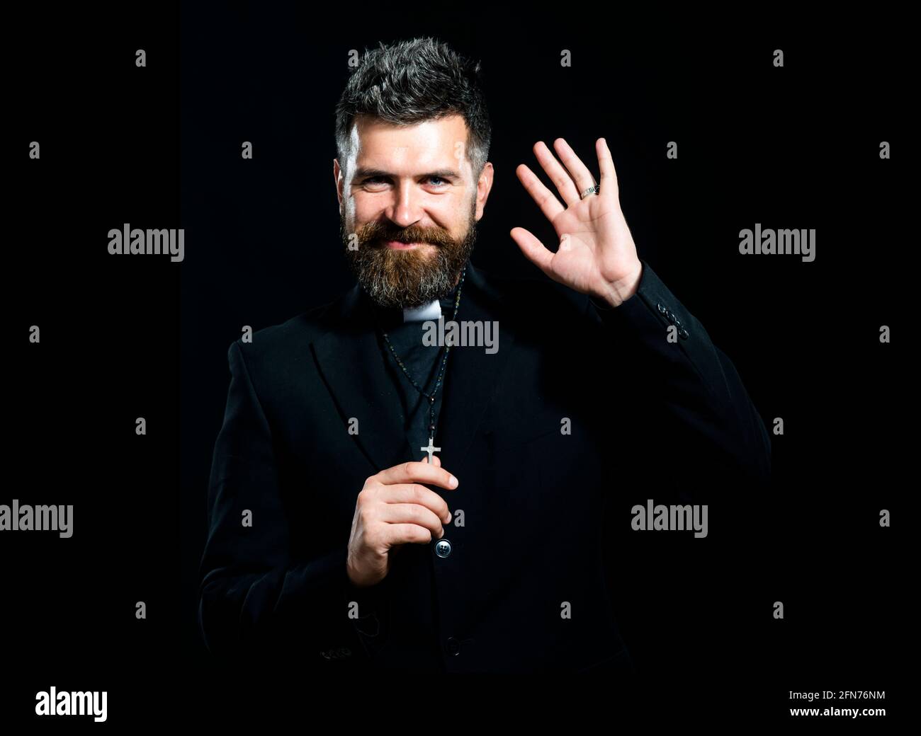 Portrait of priest with pray. Monk man oblation. Senior religion holy ...
