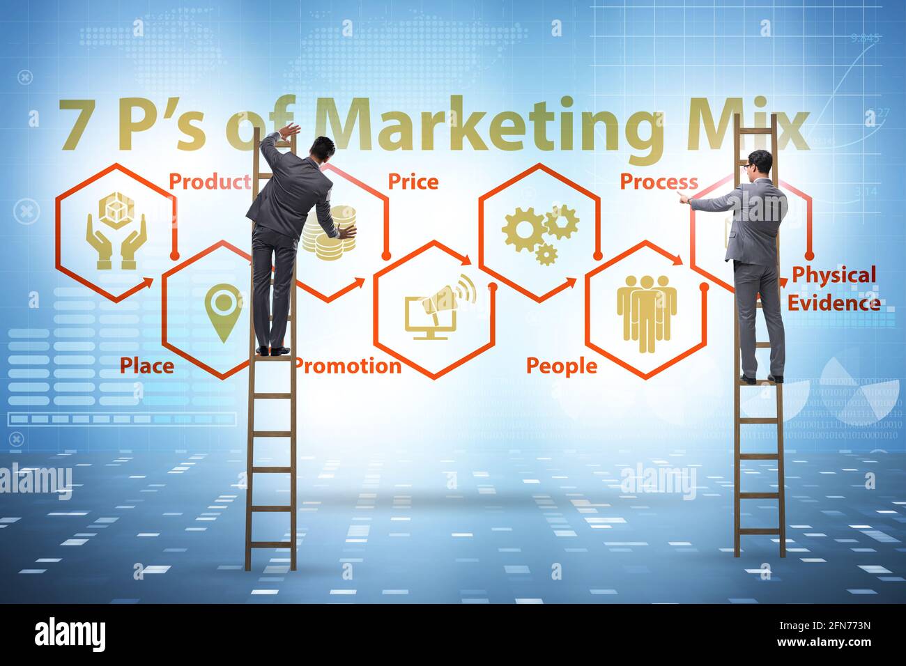 Businessman in the concept of 7ps of the marketing mix Stock Photo - Alamy