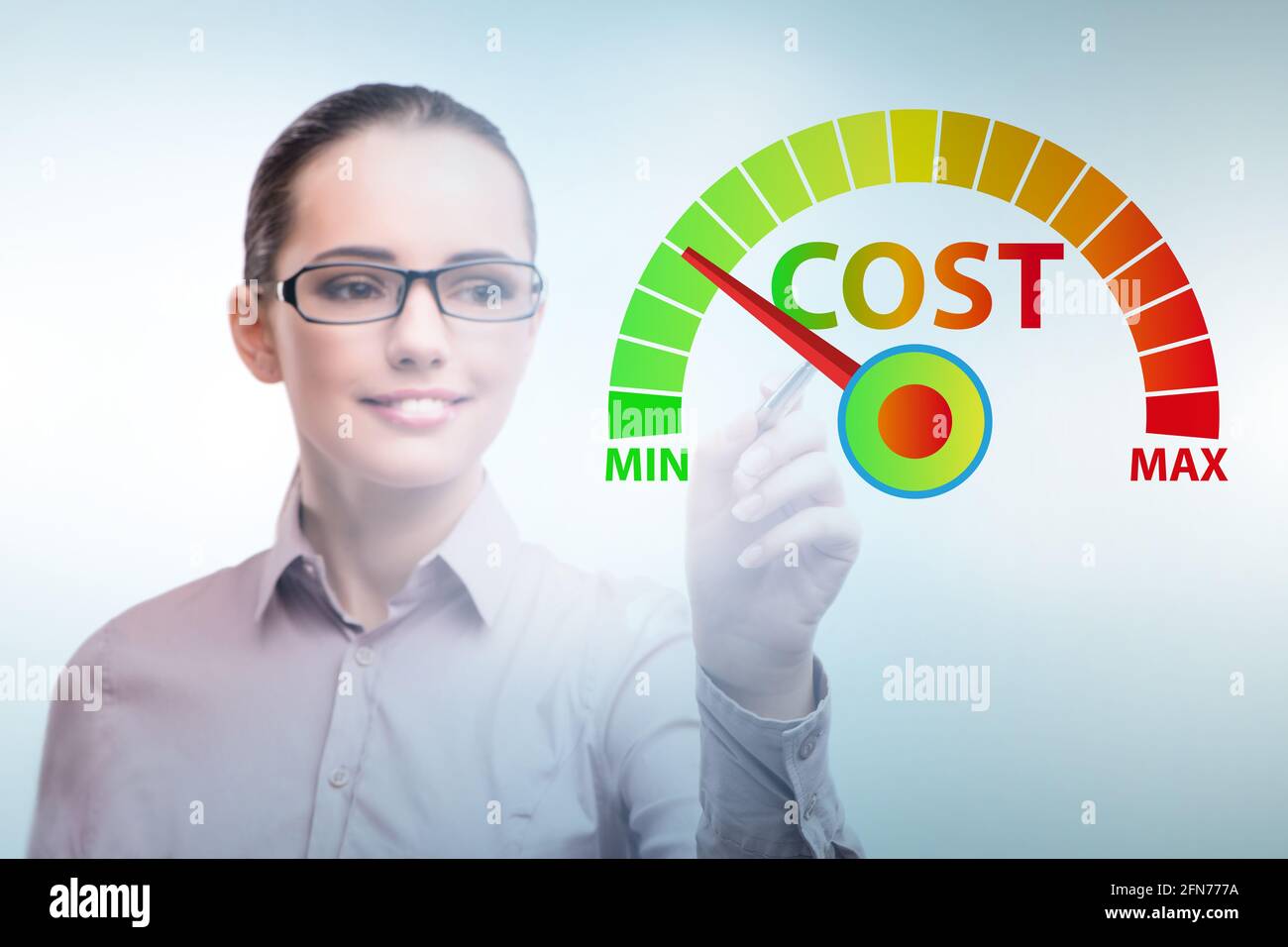 Businesswoman in the cost management concept Stock Photo - Alamy