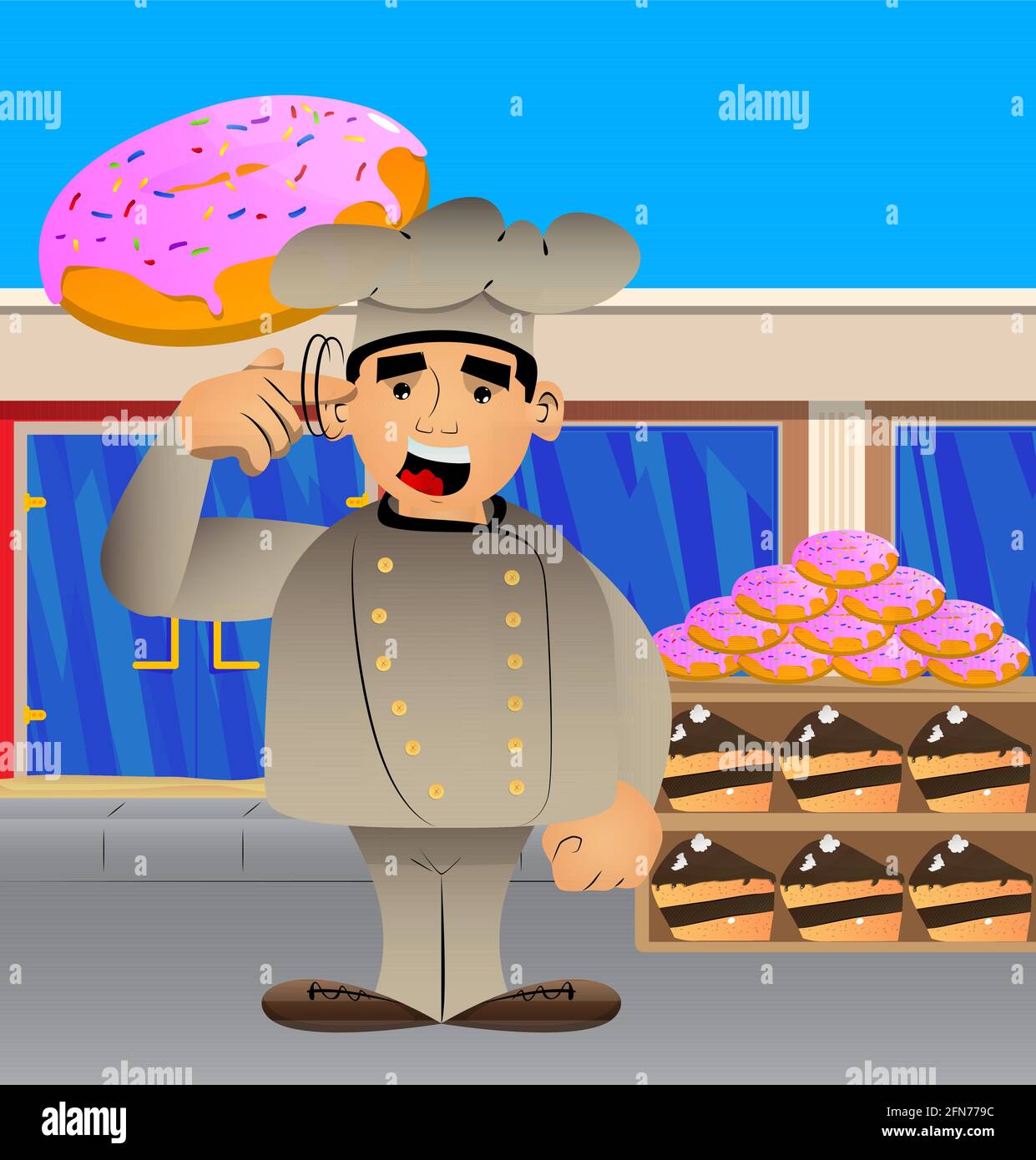 Fat male cartoon chef in uniform shows a you're nuts gesture by ...