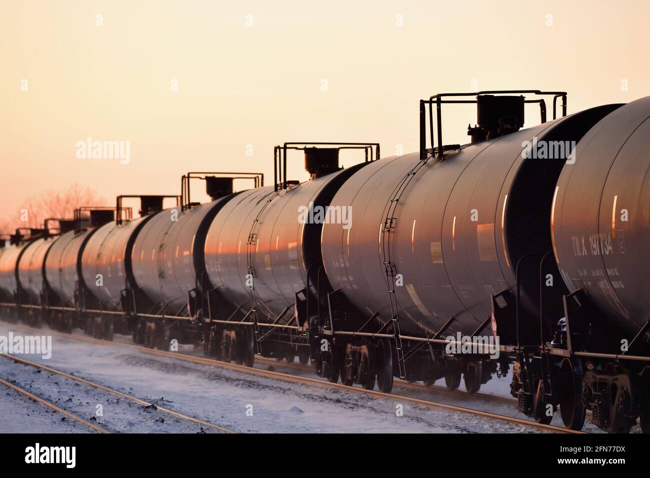 La Fox, Illinois, USA. A unit freight train comprised of tank cars on ...