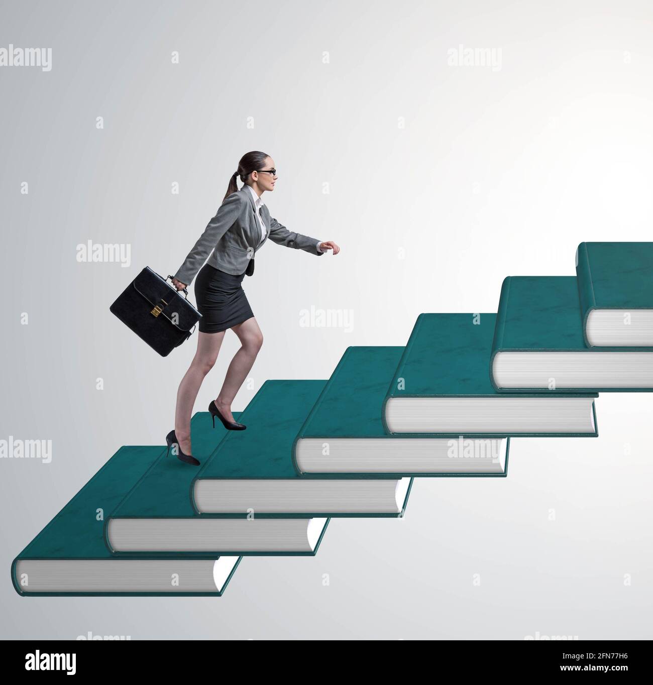 The businesswoman student climbing the ladder of education books Stock ...