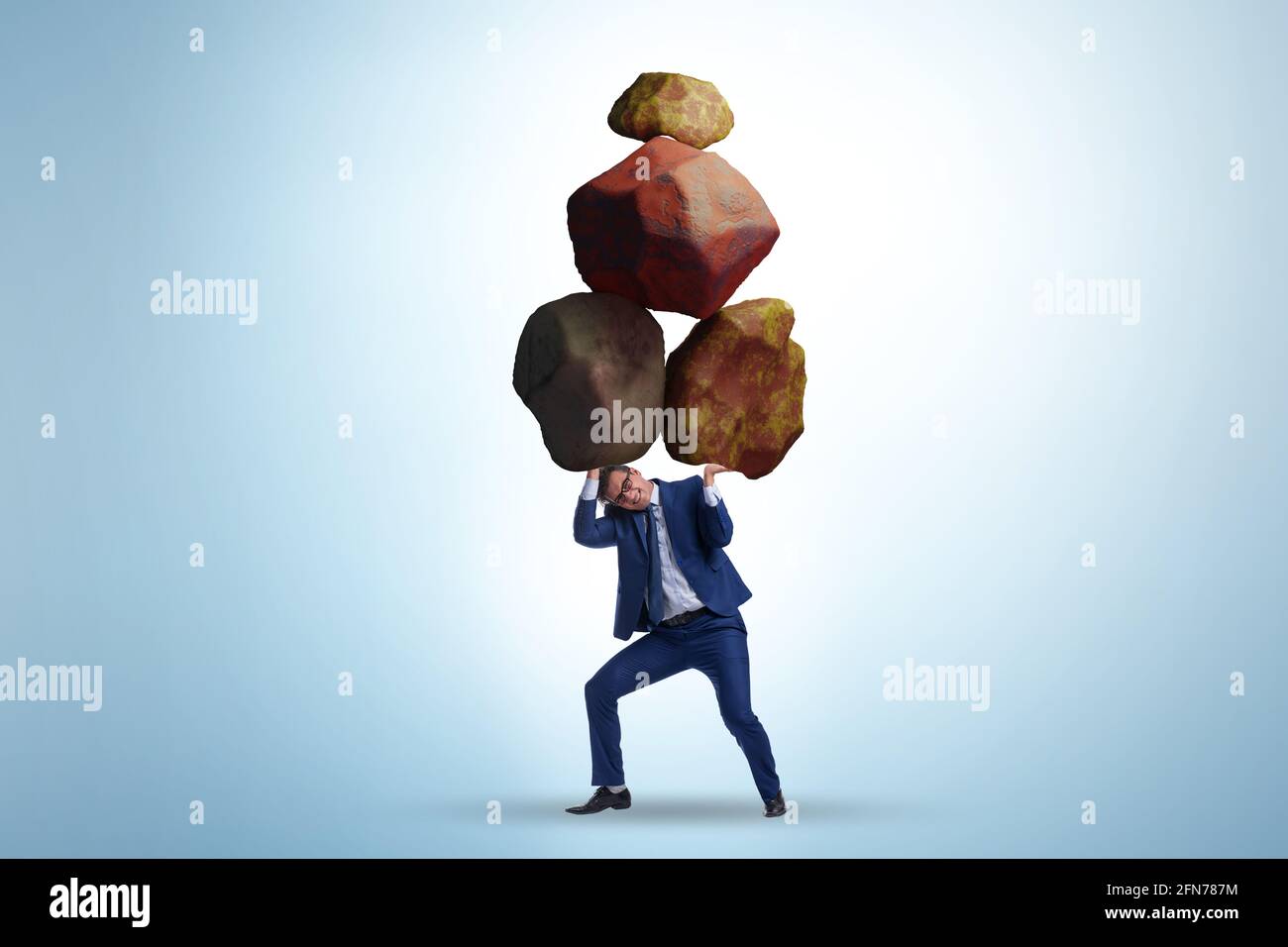 Businessman supporting stone under pressure hi-res stock photography ...