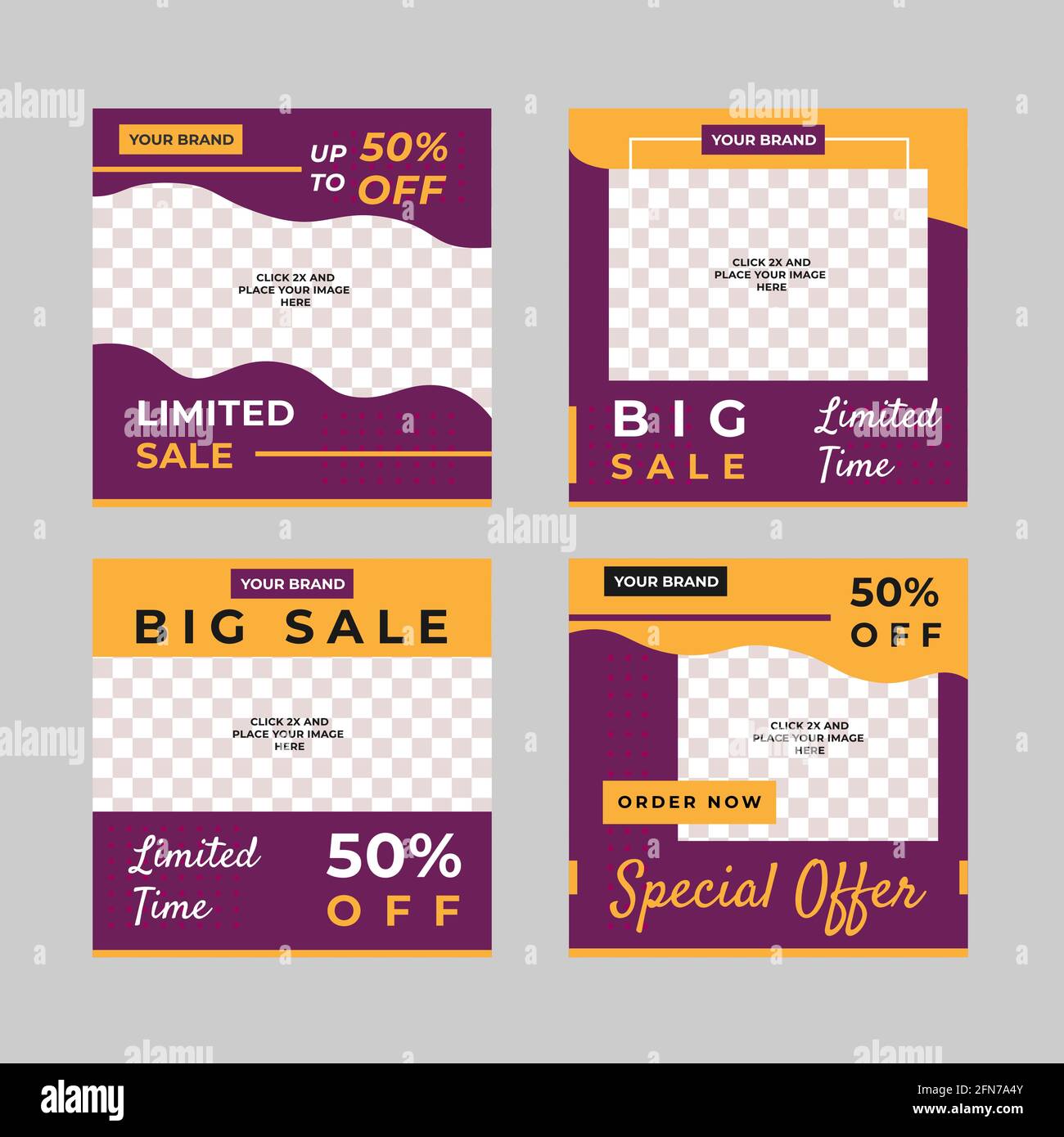 Set of Square Social Media Post Banner templates with image placeholder ...