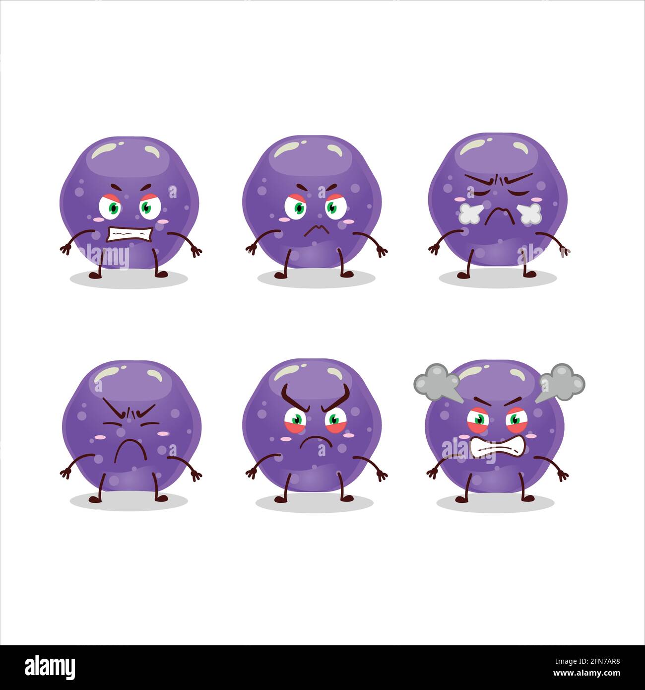 Jelly sweets candy purple cartoon character with various angry ...