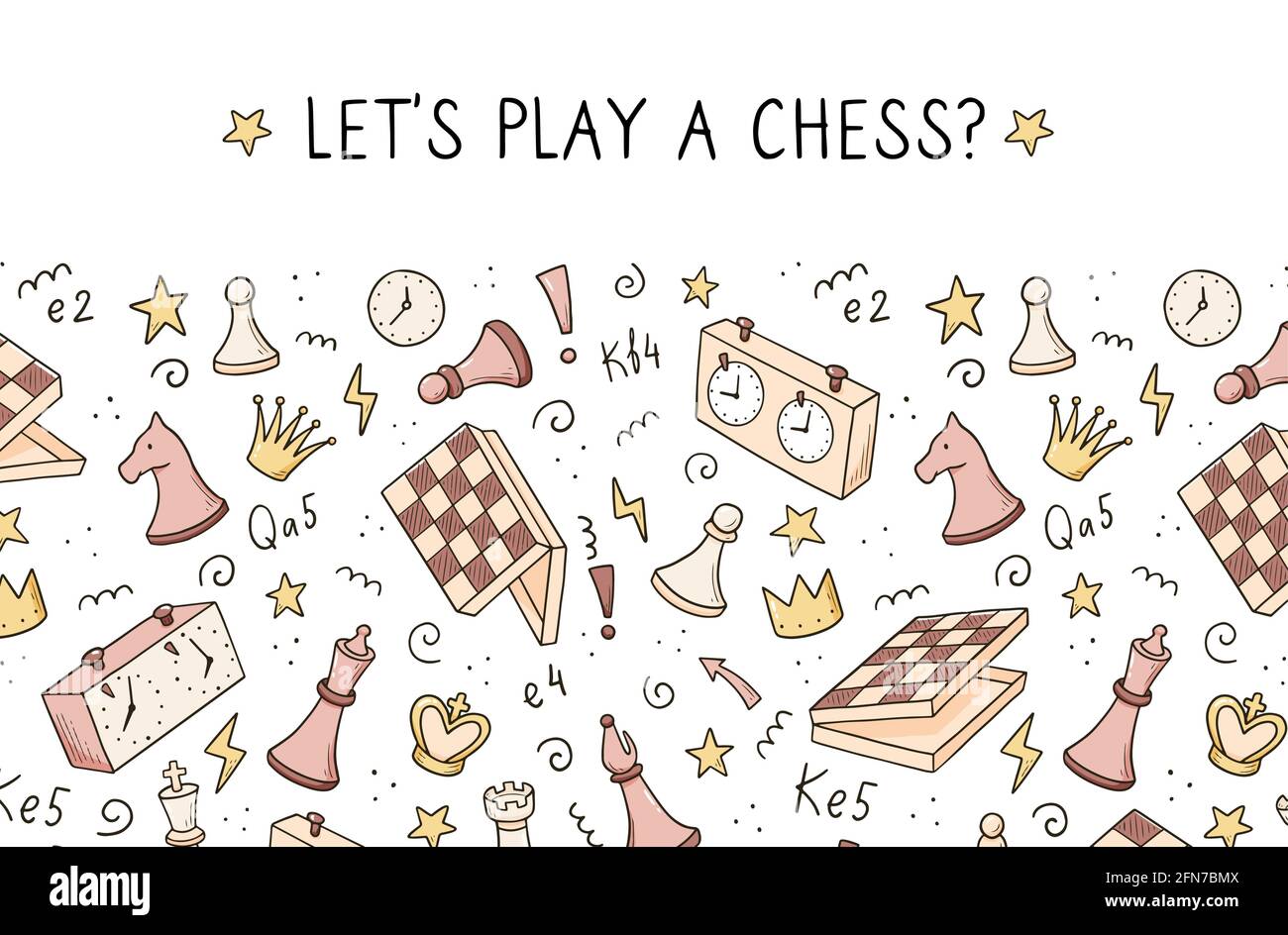 Hand drawn banners template with cartoon chess game elements. Doodle ...